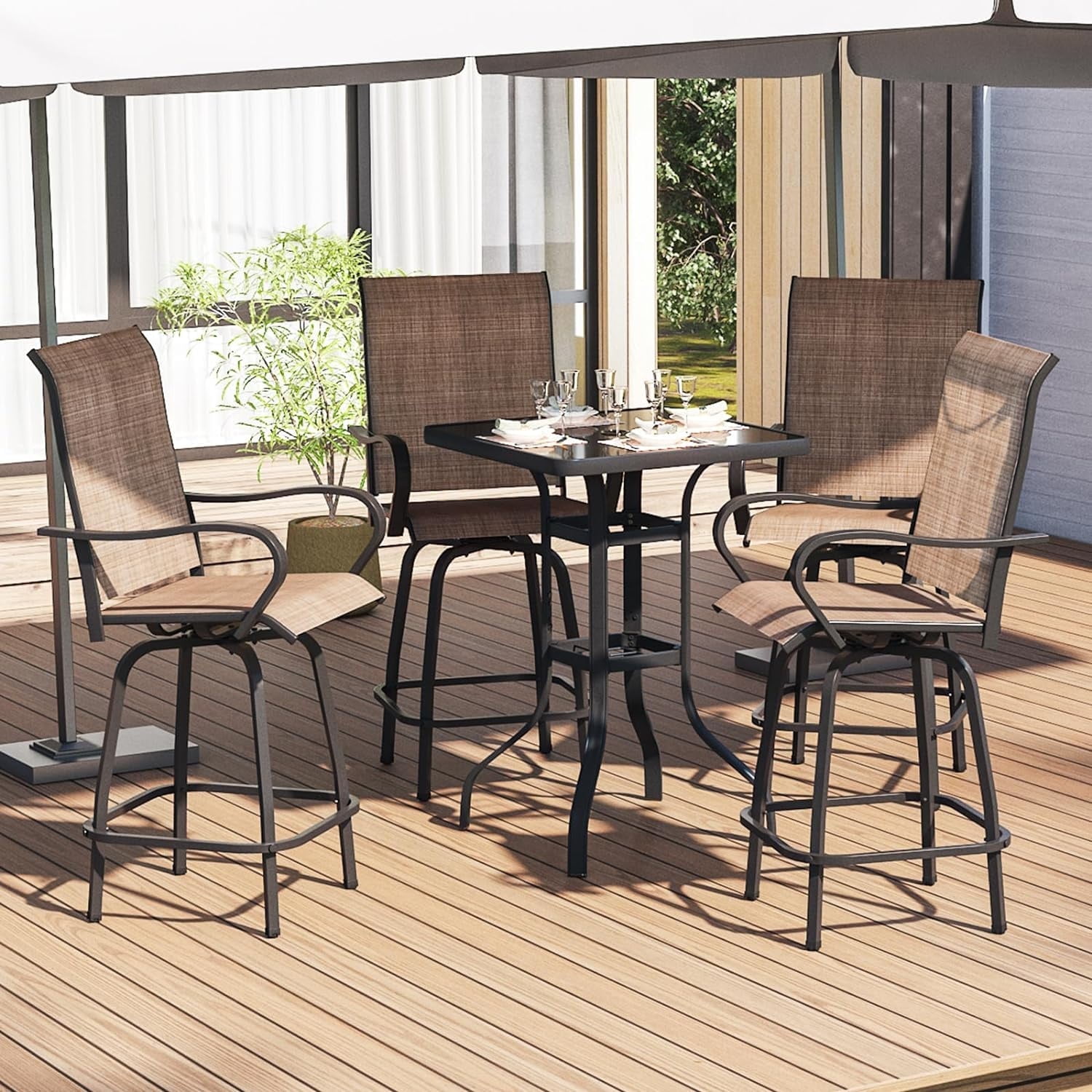 Aoxun Outdoor Swivel Bar Stools Patio Bar Height Chairs with Back, All ...