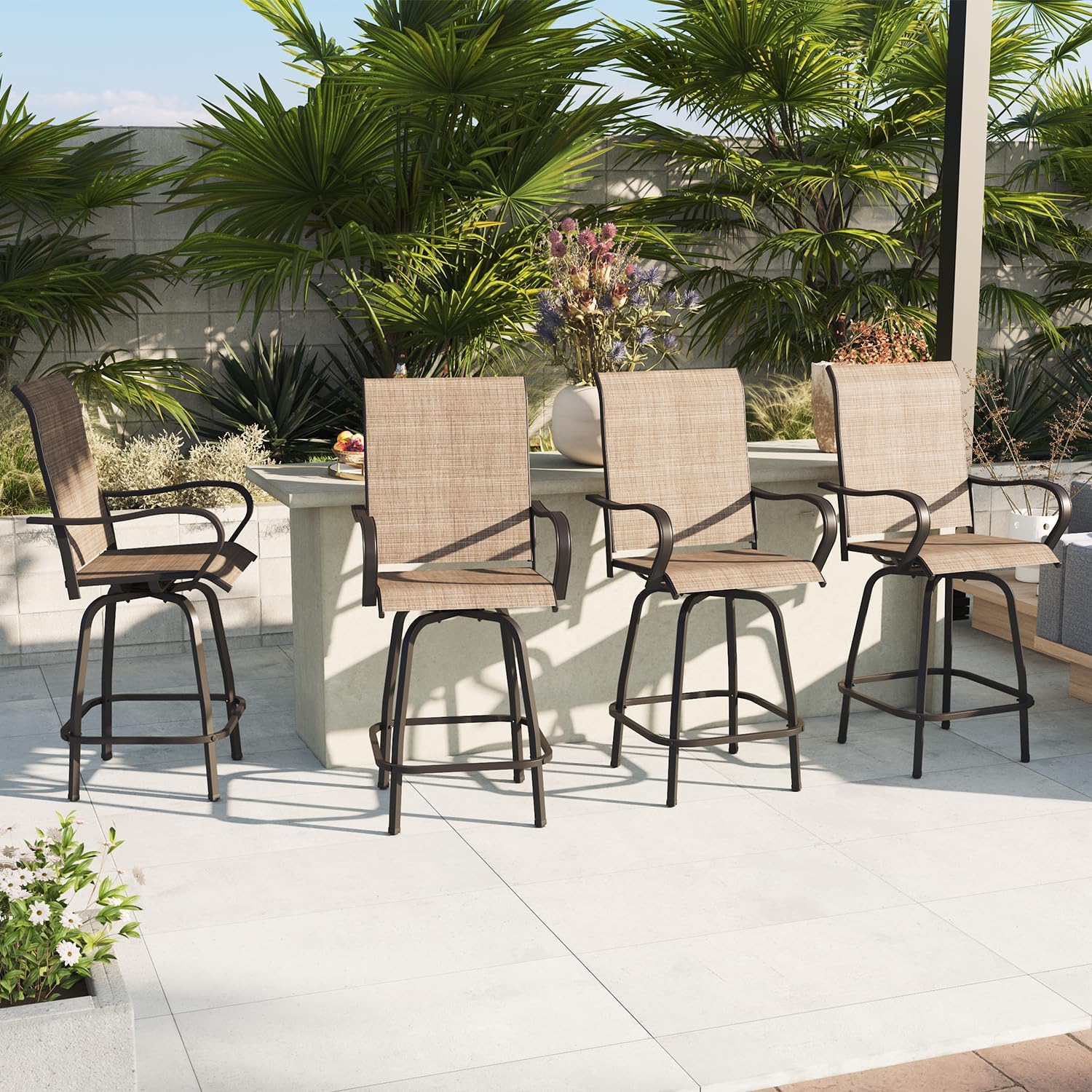 Aoxun Outdoor Swivel Bar Stools Set of 4, Premium Patio Bar Stools ...
