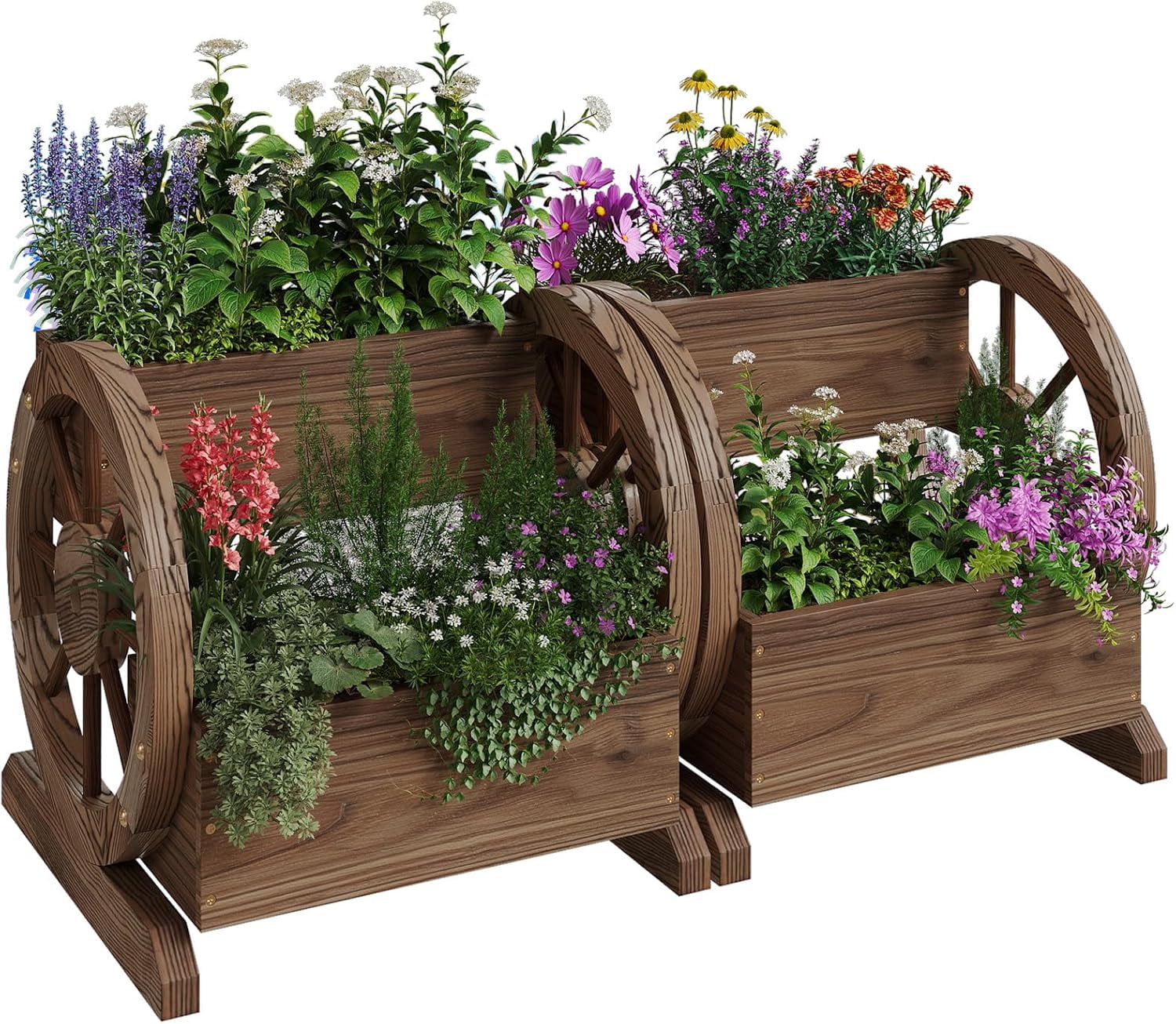 Aoxun Planter Boxes, 2 Tire Flower Planters Outdoor with Wheels ...