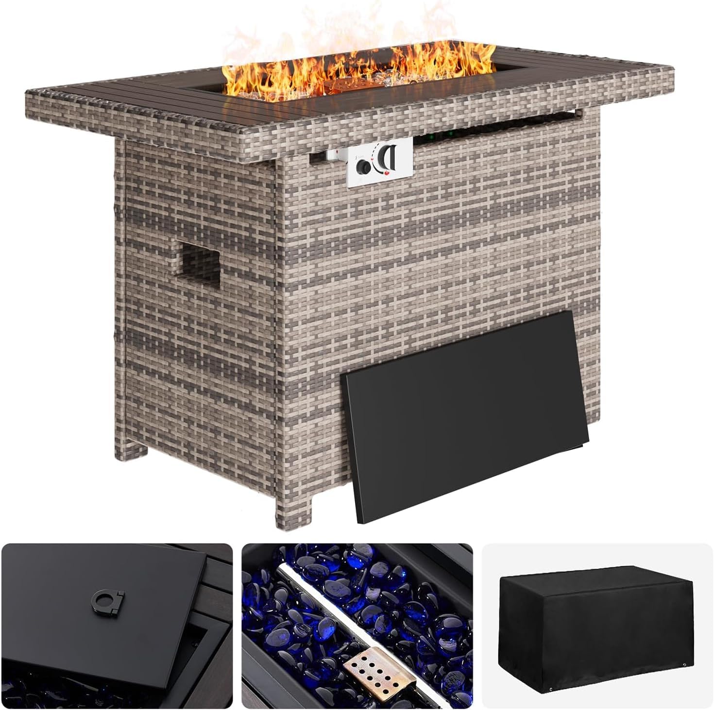 Aoxun Propane Fire Pit Table, Outdoor Gas Fire Table with Waterproof ...