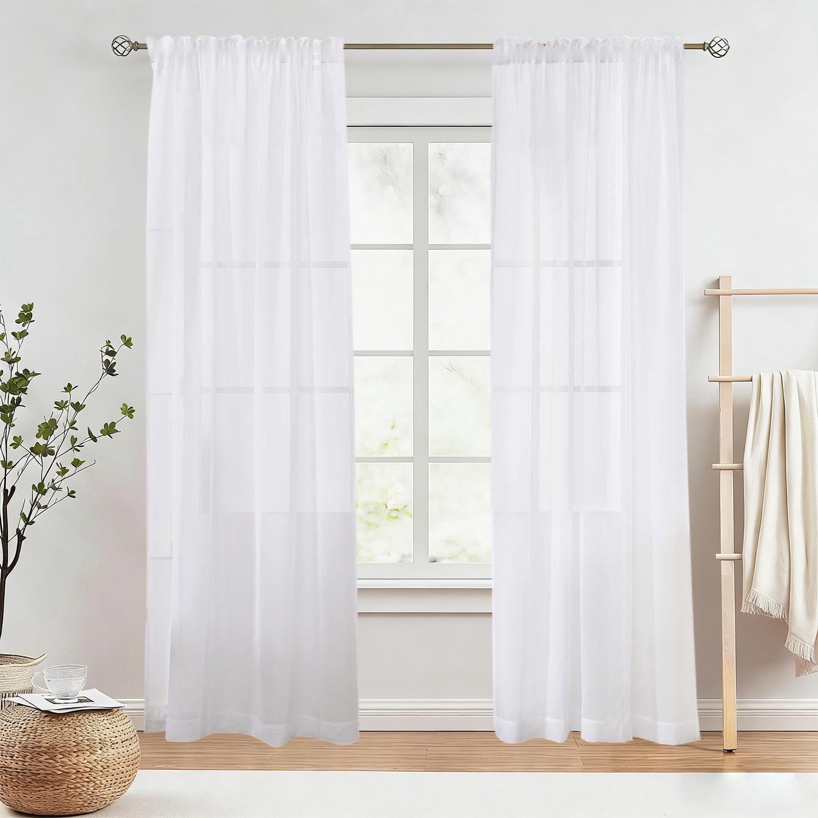 Aoznliie Curtains, Sheer Rod Pocket Light Filtering Curtains for Living ...