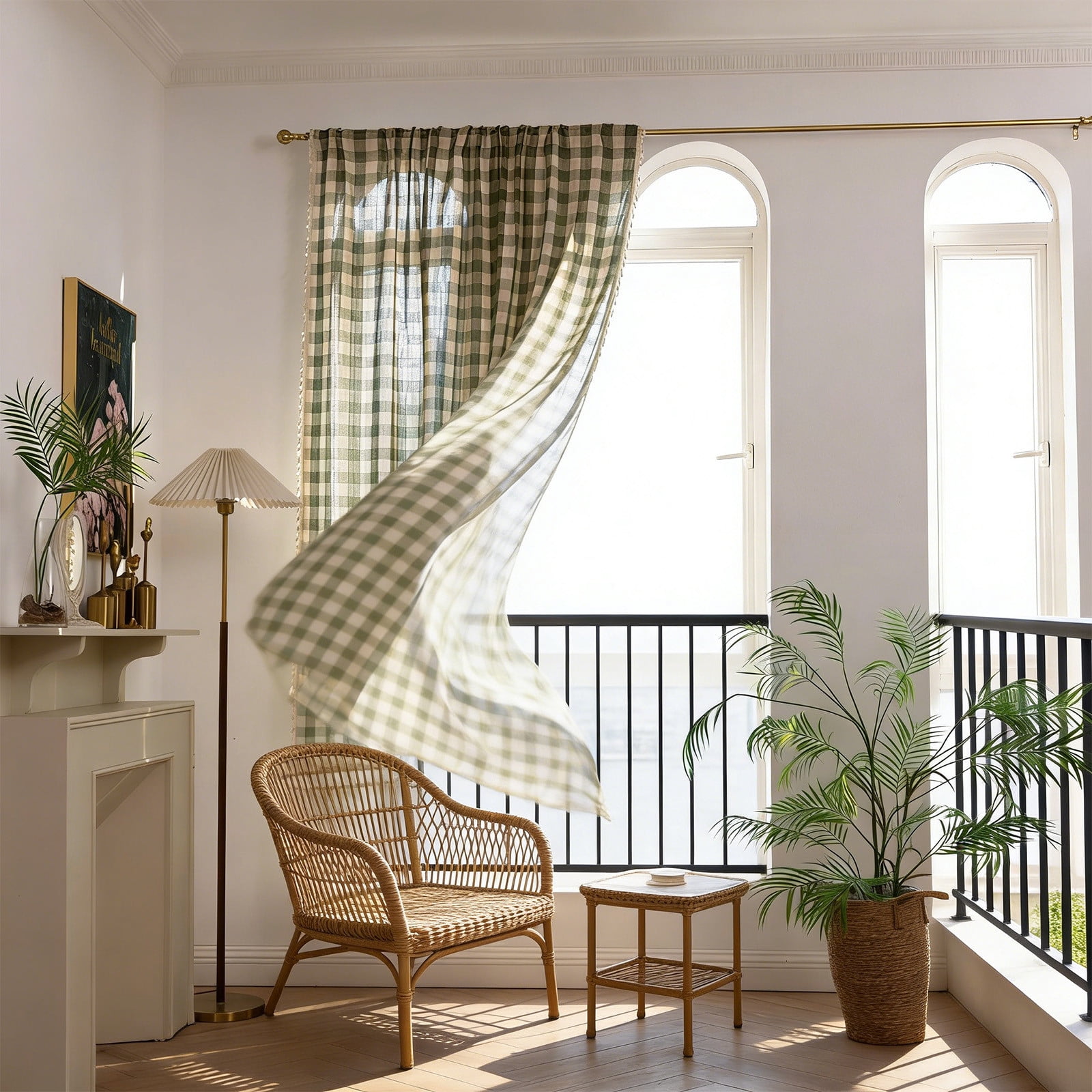 Aoznliie Light Filtering Curtains, Woven Plaid Sheer Curtains for ...