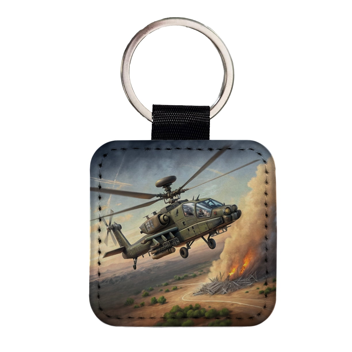 Apache AH-64 Attack Helicopter US Army Faux Leather Square Keychain ...