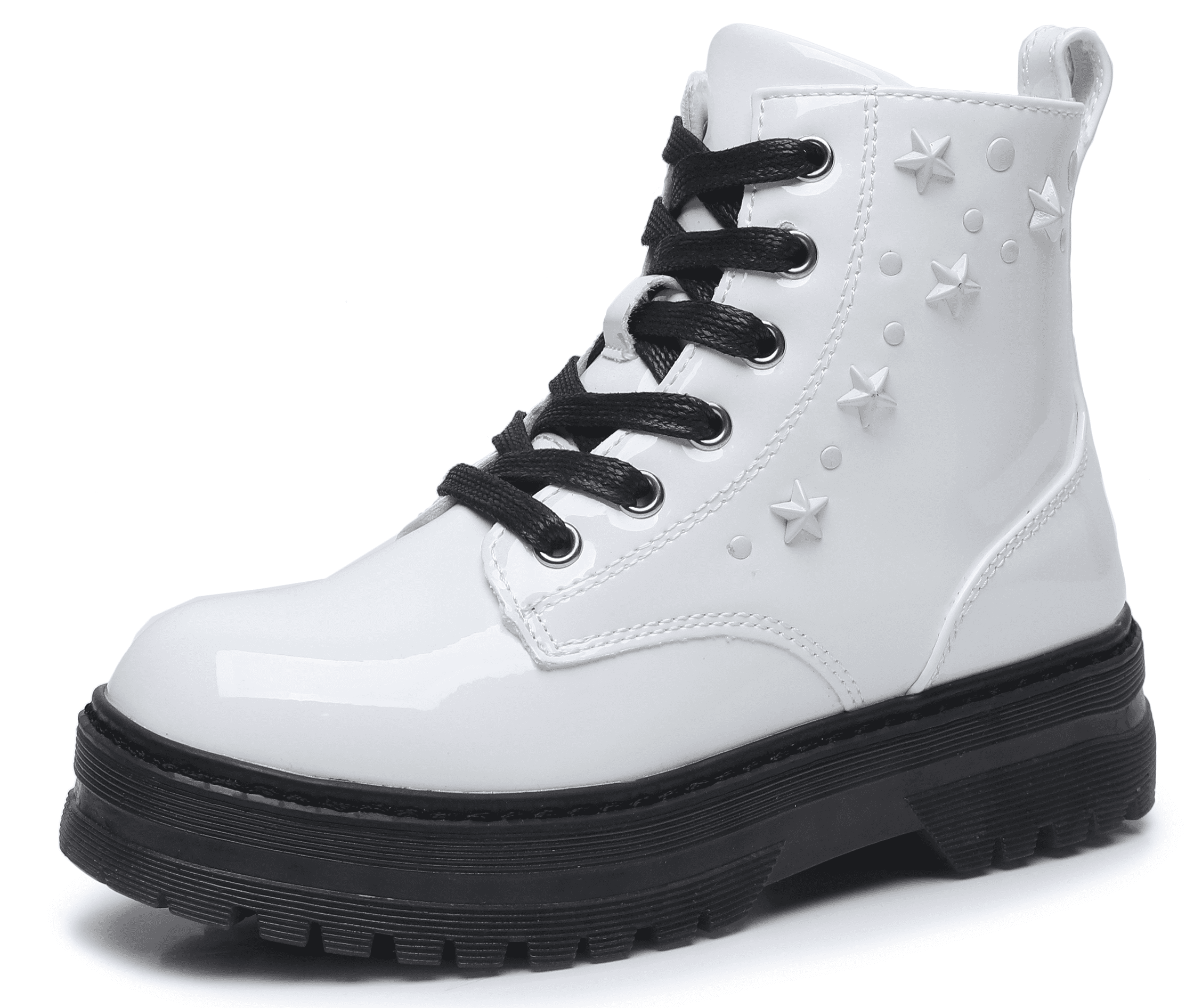 Apakowa Girls Ankle Boots Lace Up Waterproof Combat Shoes With Side ...