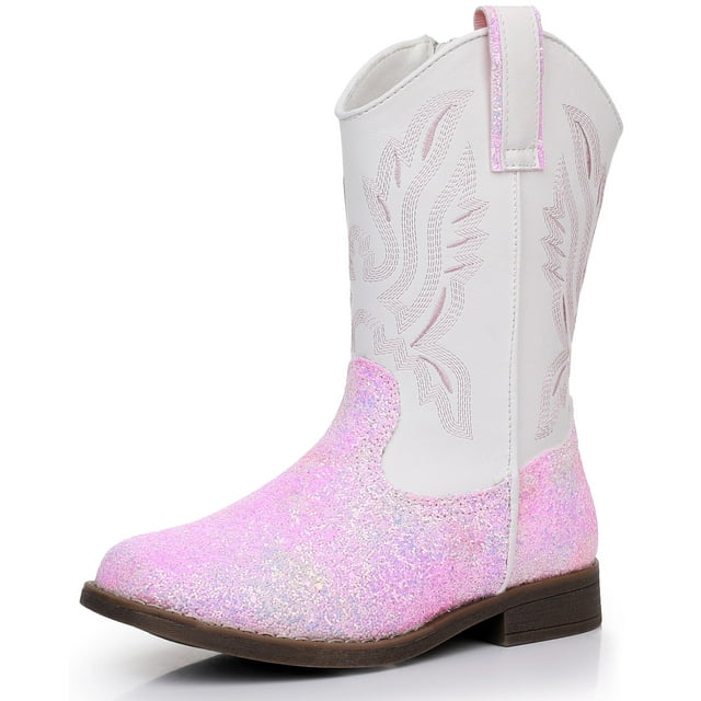 Apakowa Girls Cowgirl Boots Sparkly Glitter Western Cowboy Boots Mid ...