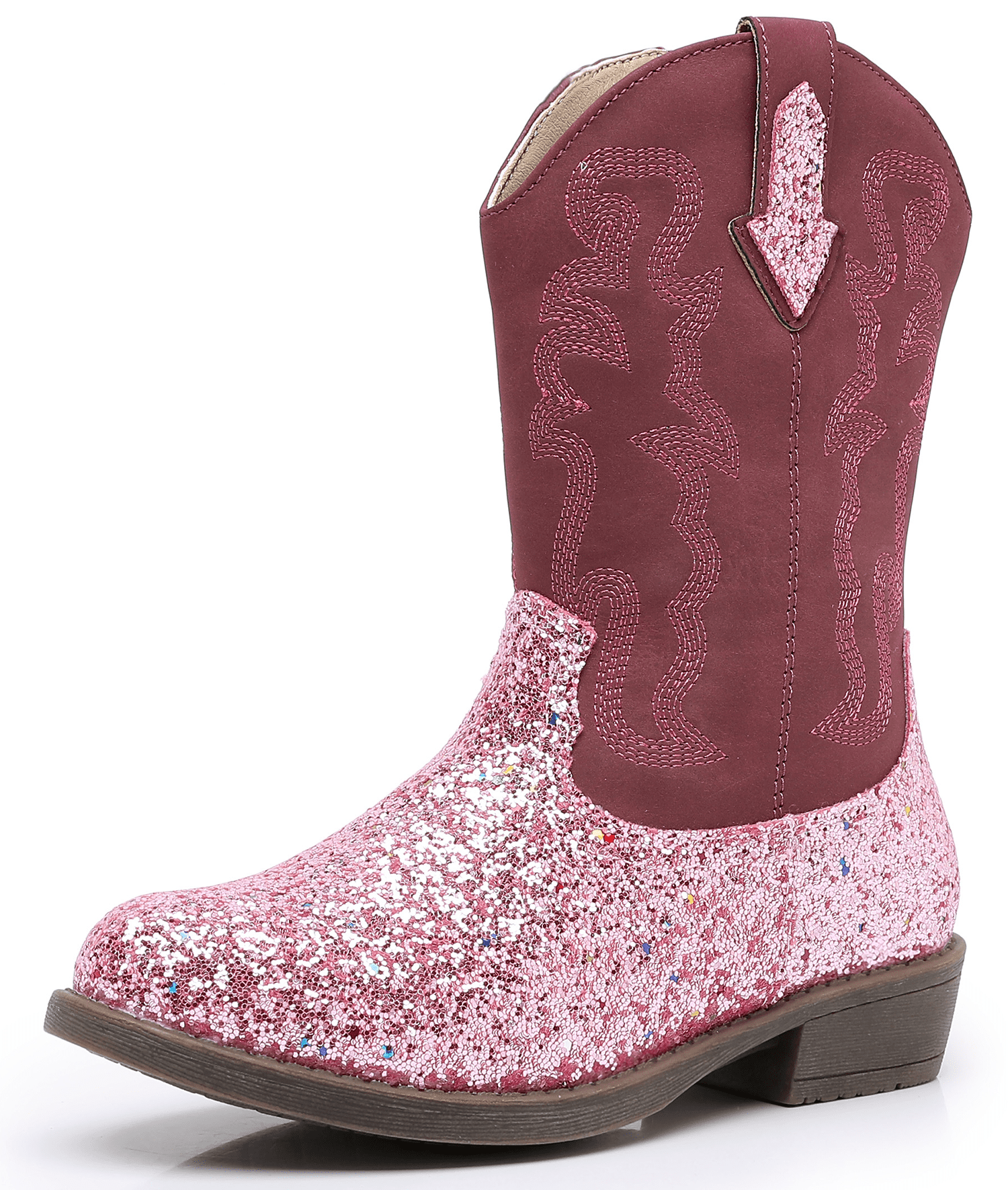 Apakowa Girls Glitter Cowboy Boots Sparkly Cowgirl Boots Side Zipper ...