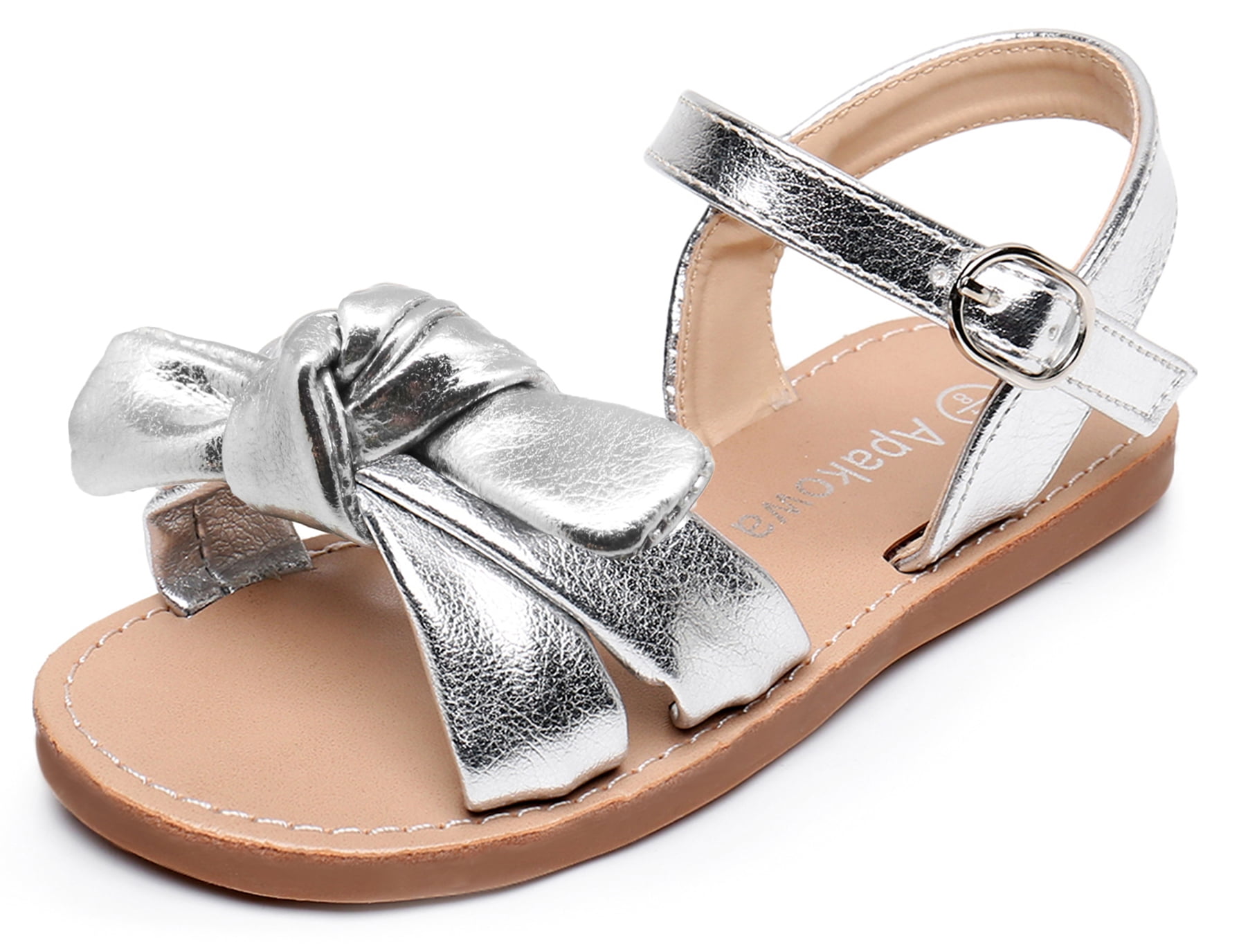 Apakowa Girls Sandals Bowknot Girls Beach Open-Fingered Sandals (Color : Silver, Size : 7 ...