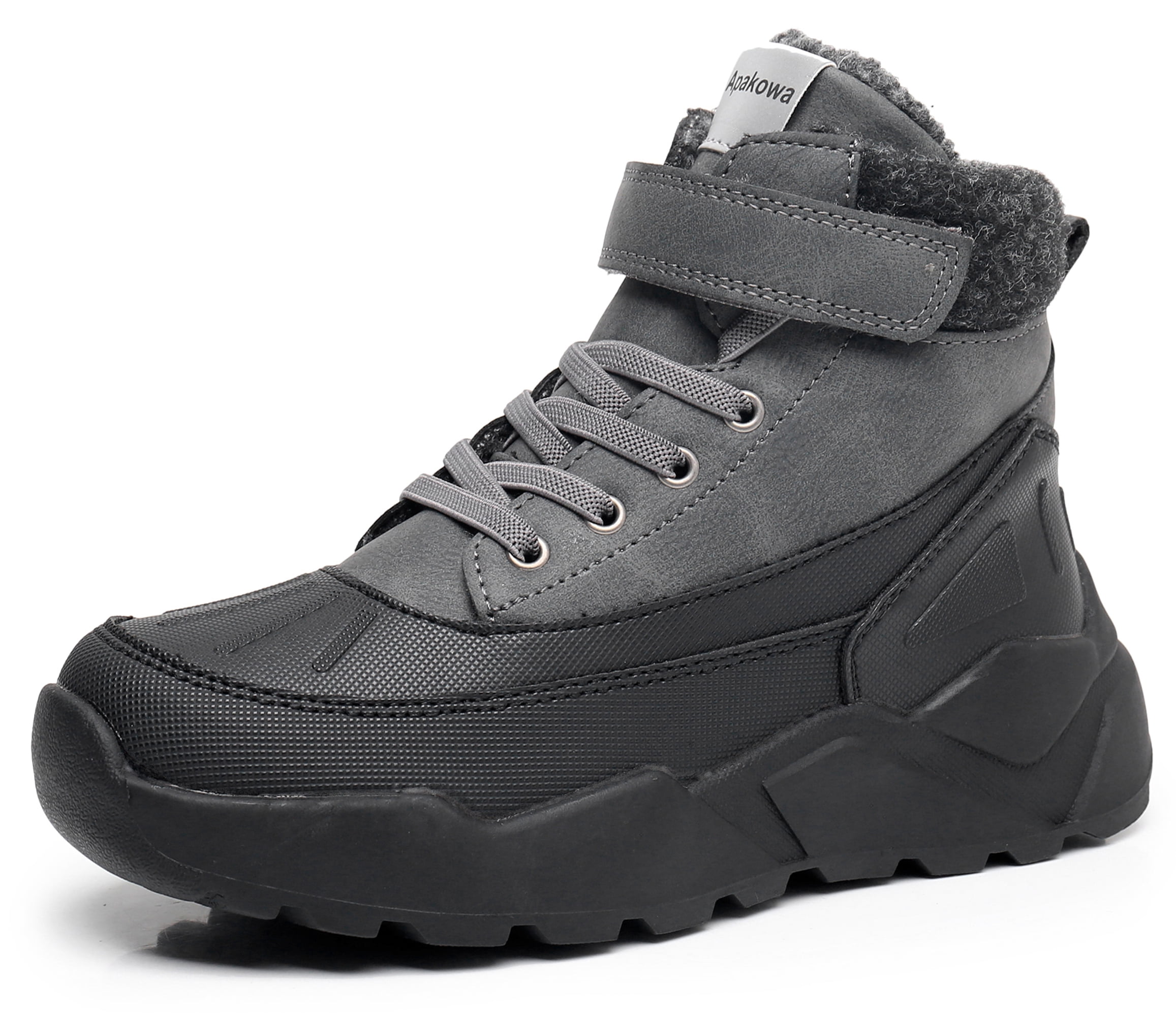 Apakowa Kids Boys Water Resistant Warm Winter Snow Boots Faux Short ...