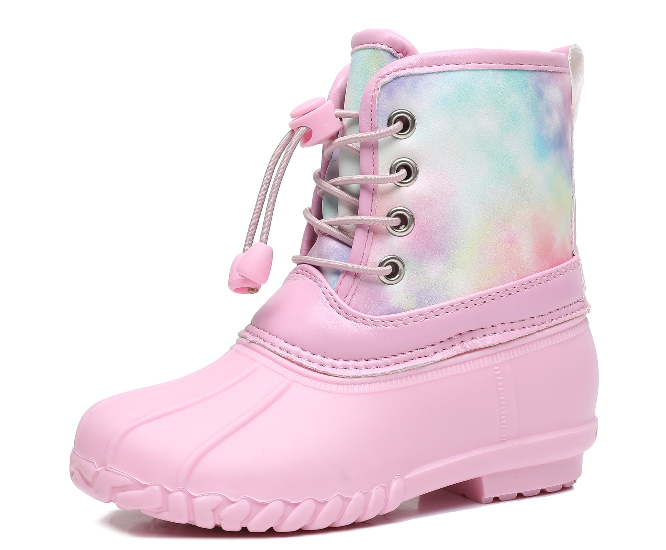 Apakowa Kids Girls Waterproof Duck Rain Boots with Lace-up/Strap ...