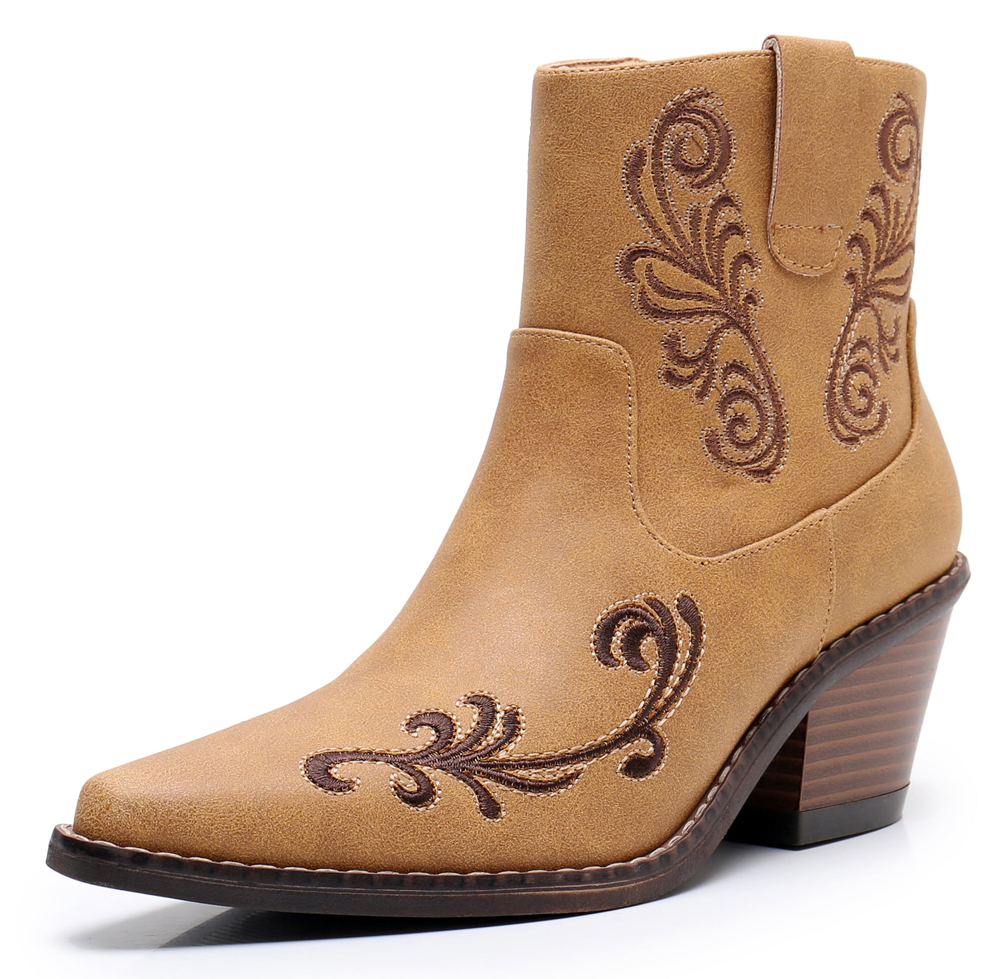Apakowa Women’s Embroidery Western Ankle Cowgirl Boots - Walmart.com