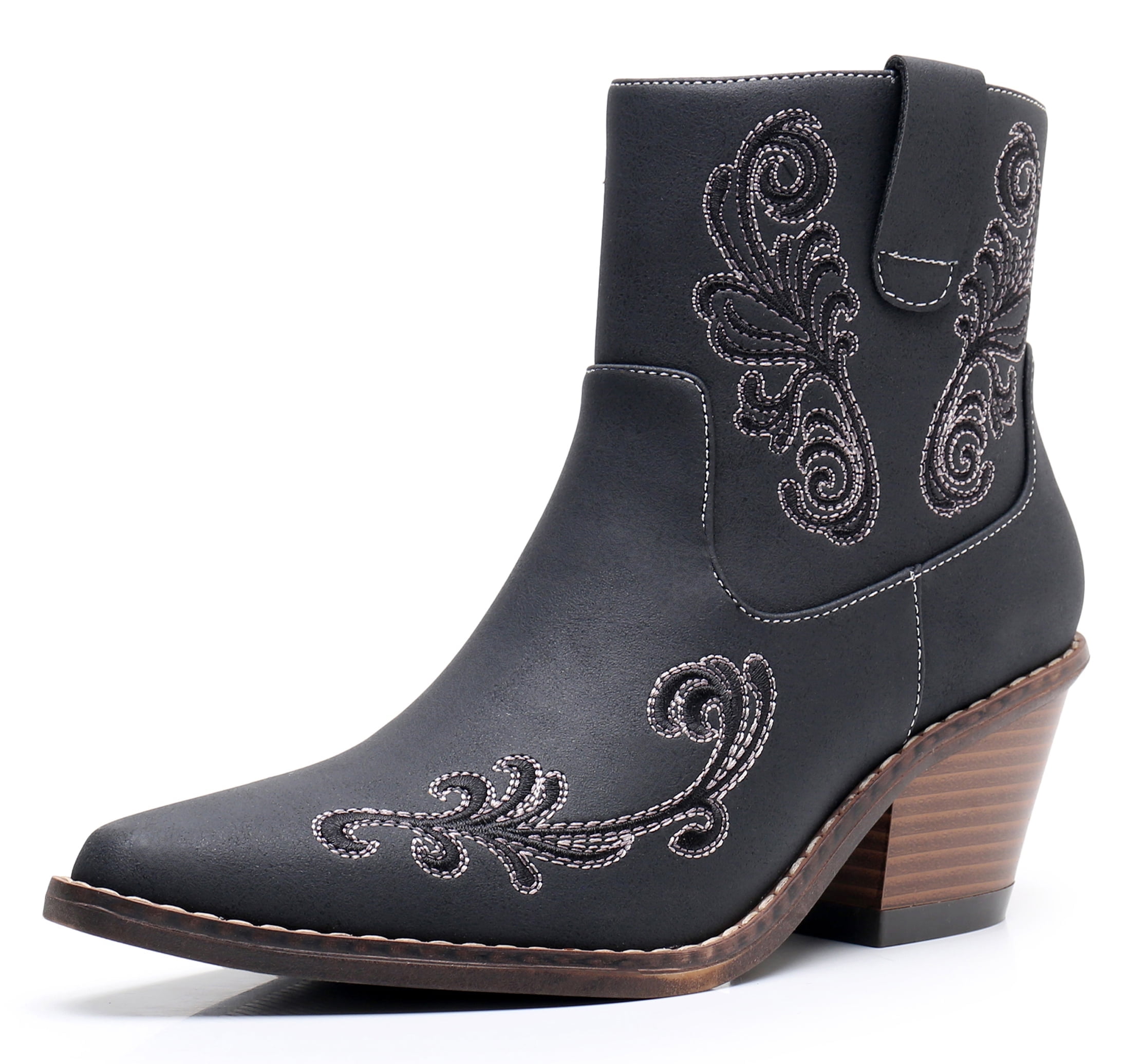 Apakowa Women’s Embroidery Western Ankle Cowgirl Boots - Walmart.com