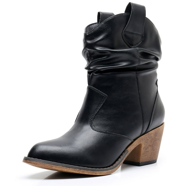 Apakowa Women's Modern Western Cowboy Distressed Boot with Pull-Up Tabs ...