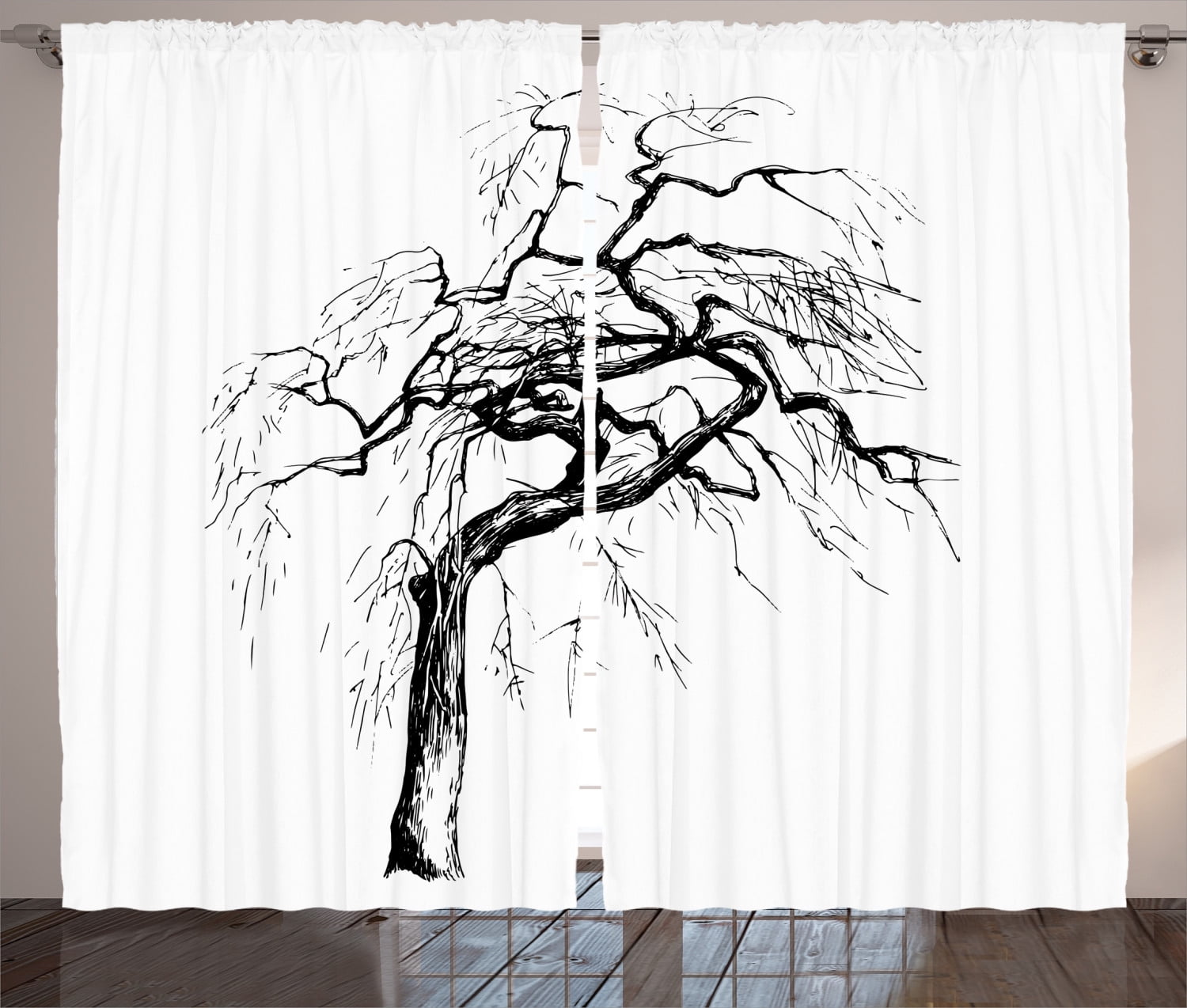 Ambesonne Nature Curtains 2 Panel Set, Autumn Tree Dry Branches, 108" x ...