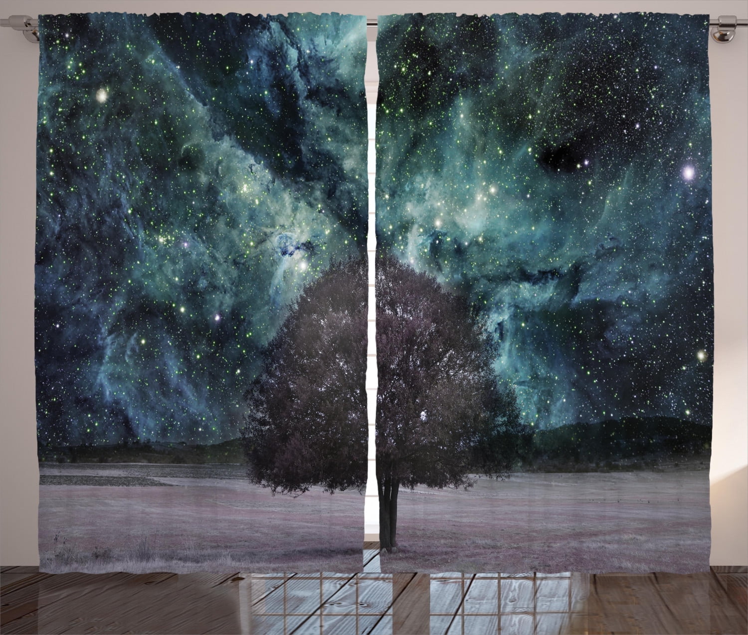 Ambesonne Space Curtains 2 Panel Set, Nebula Galaxy Planet Tree, 108" x ...