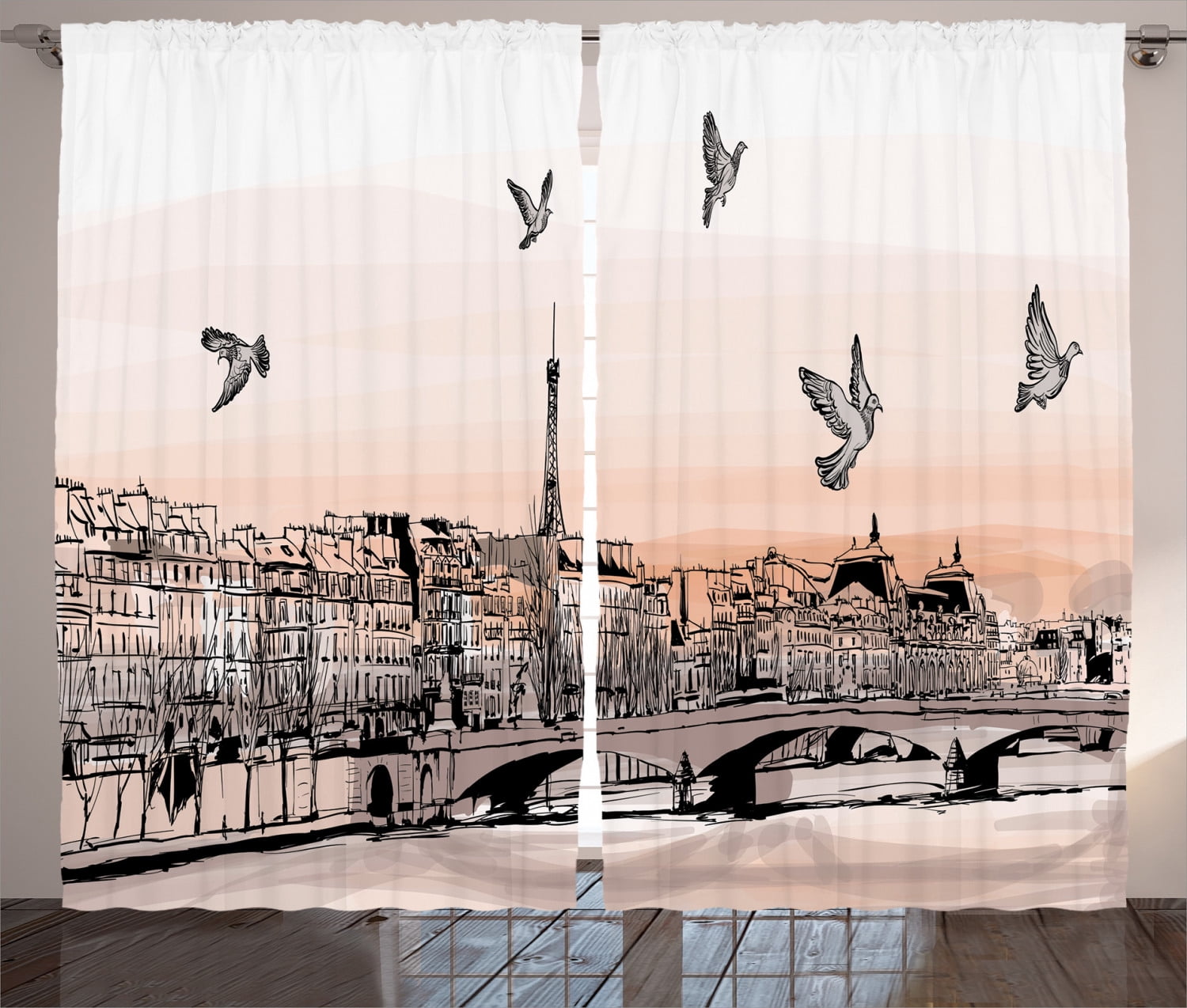 Ambesonne Paris Curtains 2 Panel Set, Sketch of Eiffel Tower, 108" x 84 ...