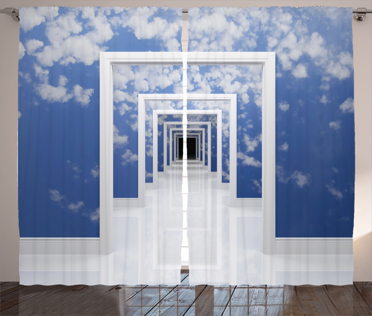 Ambesonne Futuristic Curtains 2 Panel Set, Sky Clouds on Walls, 108" x ...