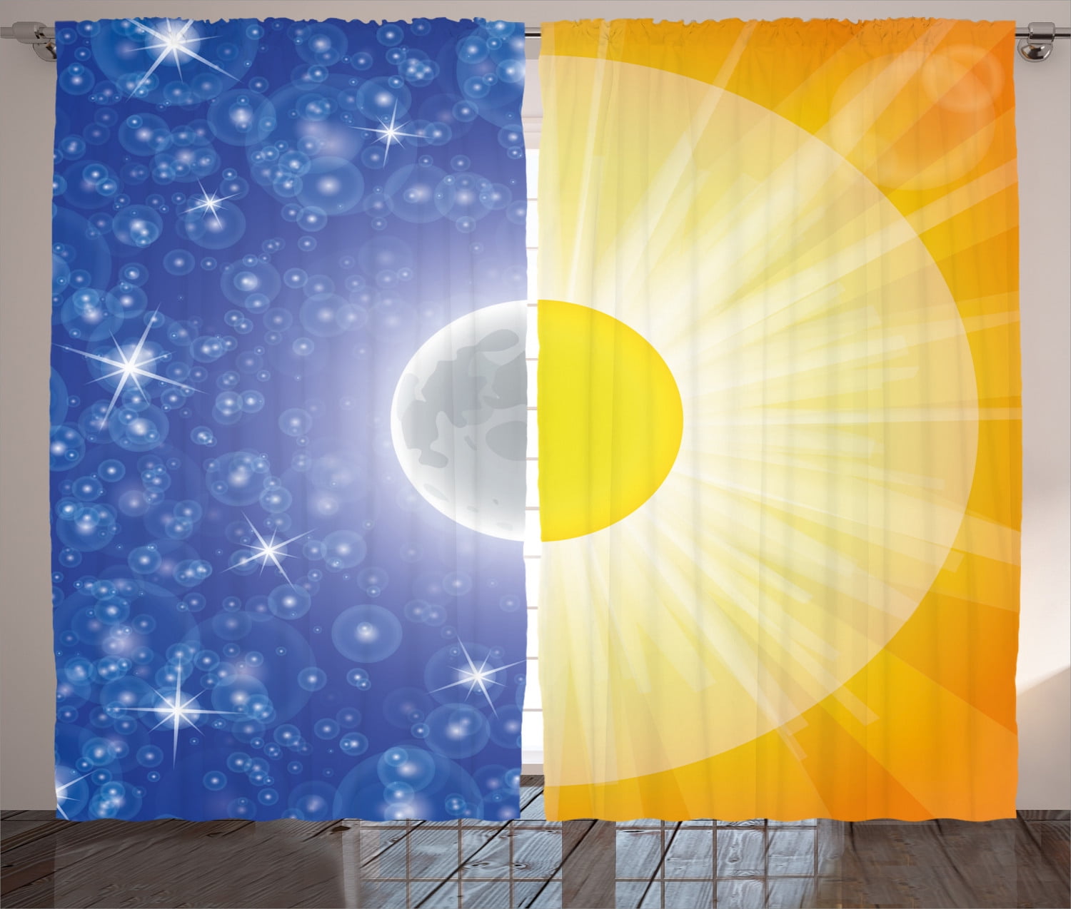 Ambesonne Space View Curtains 2 Panel Set, Sun Beams Sky Stars, 108" x ...