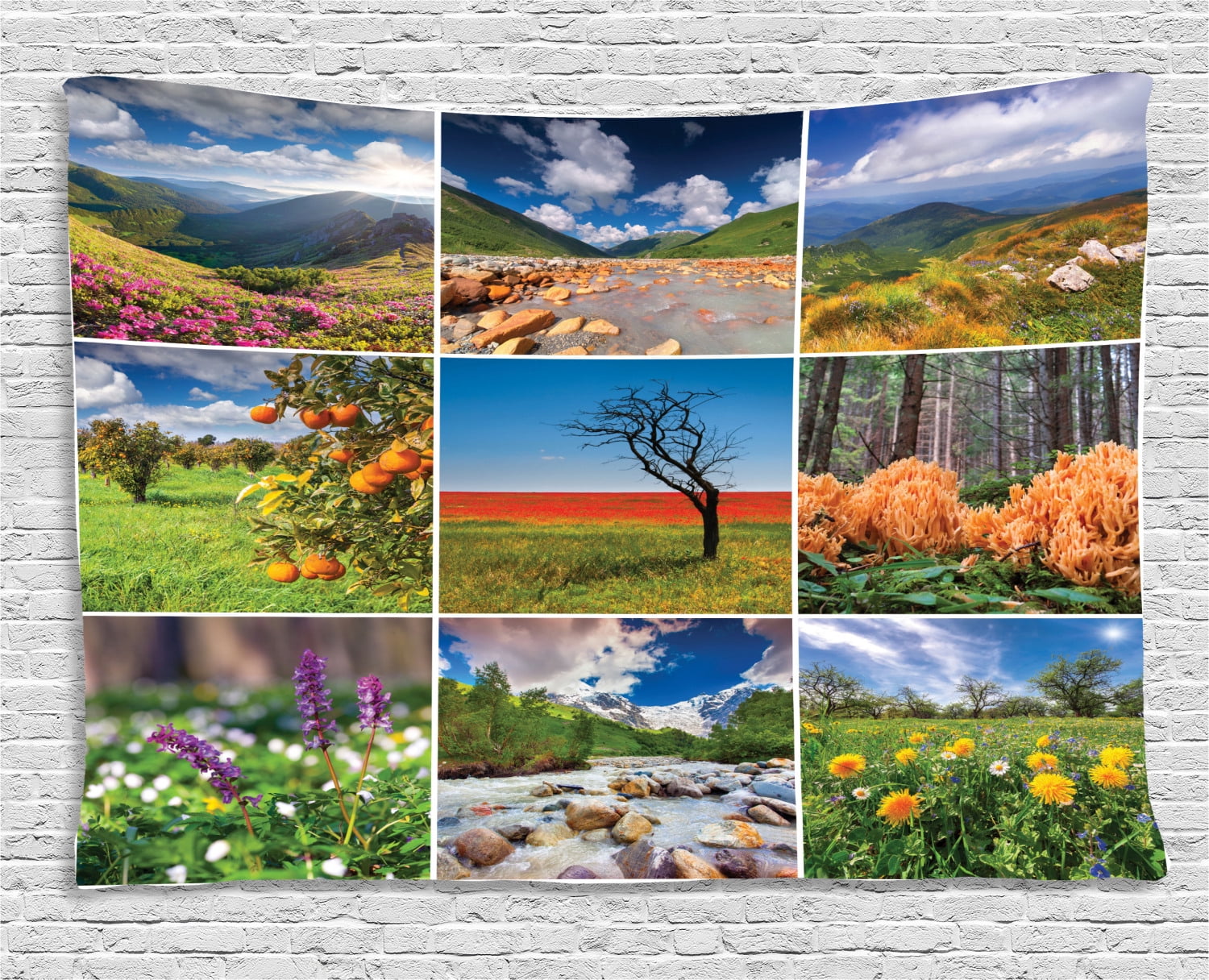 Apartment Decor Tapestry, Collage with Summer Majestic Mountains ...