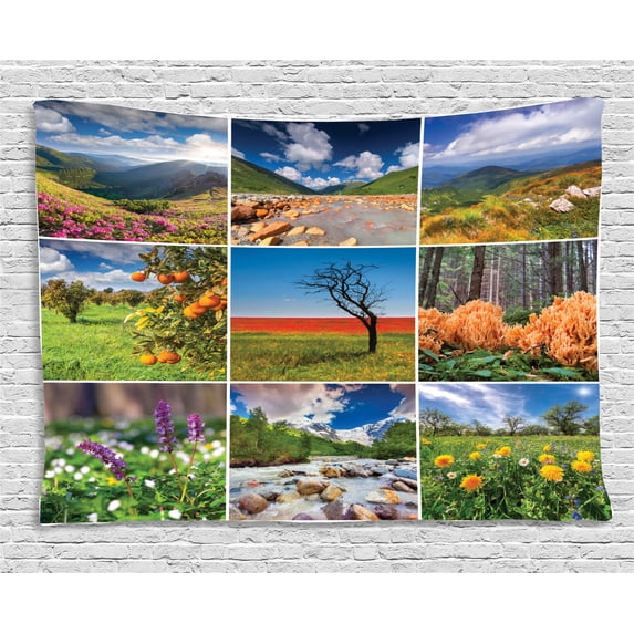 Apartment Decor Tapestry, Collage with Summer Majestic Mountains ...