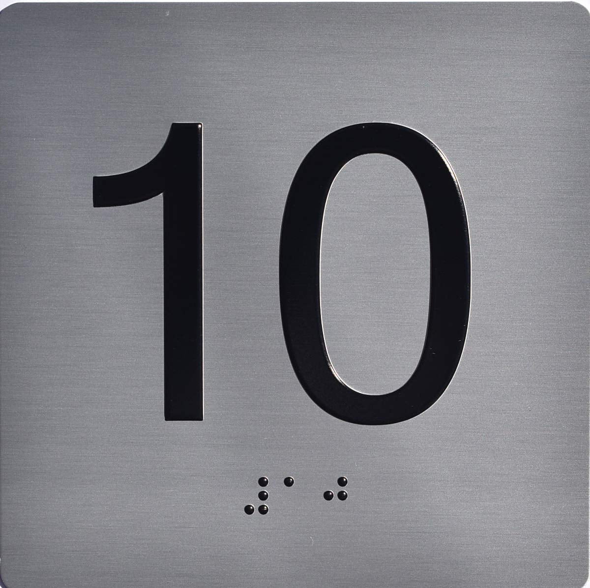 Apartment Number 10 Sign with Braille and Raised Number (Aluminum, 4x4 ...