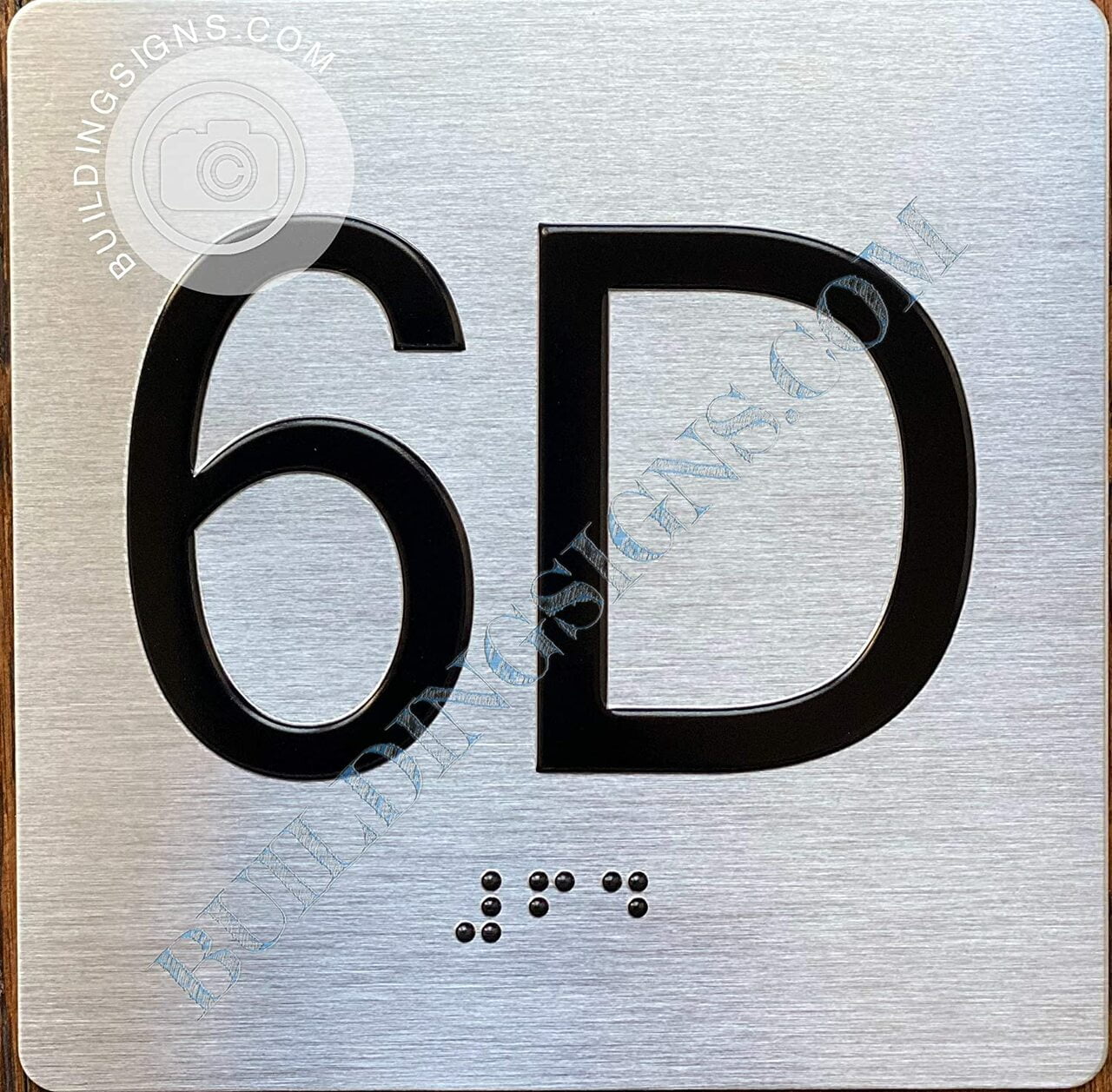 Apartment Number 6D Sign with Braille and Raised Number (Aluminum, 4x4 ...