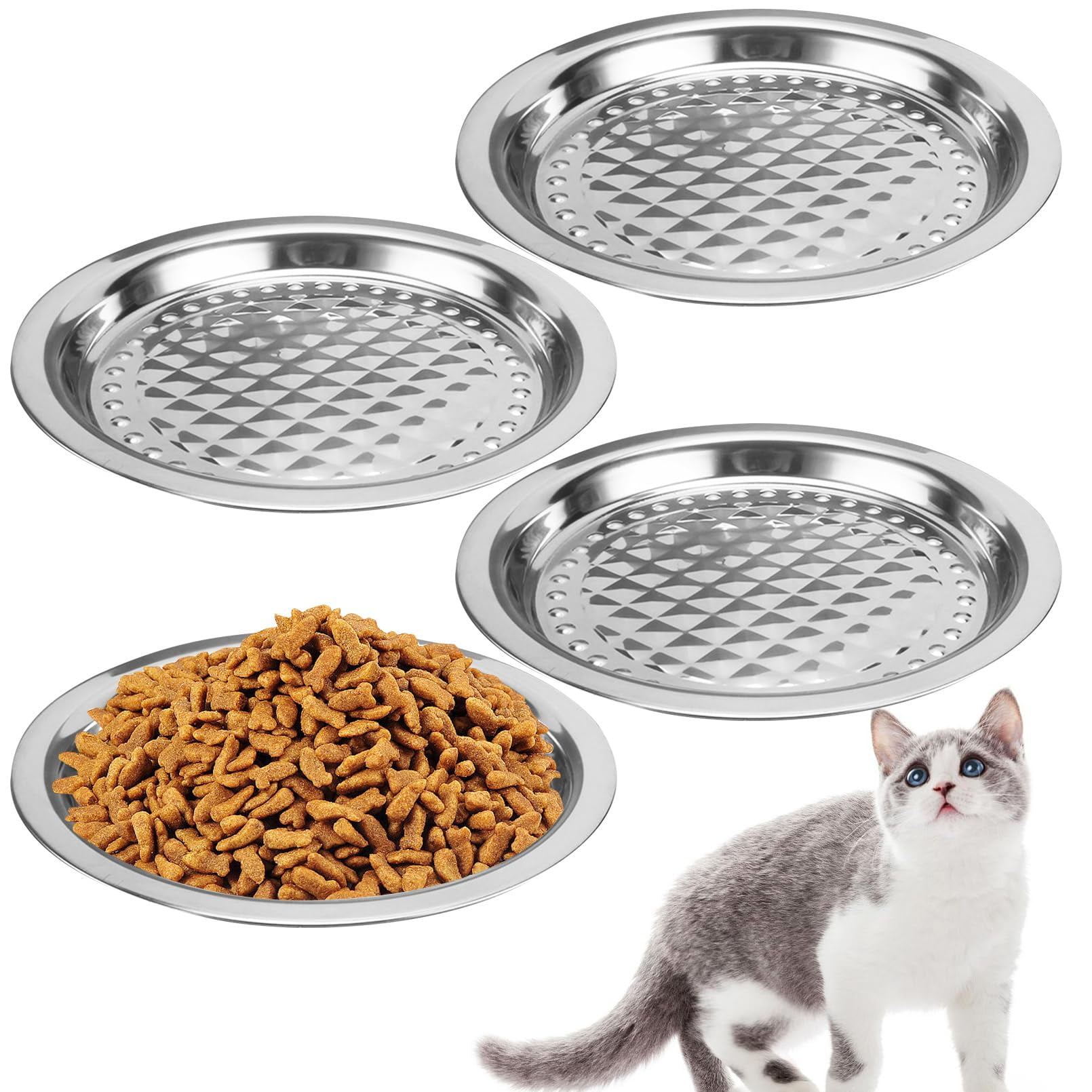 Apatal 3PCS Stainless Steel XEF1 Cat Bowls, 13.3" Dia Shallow Cats ...