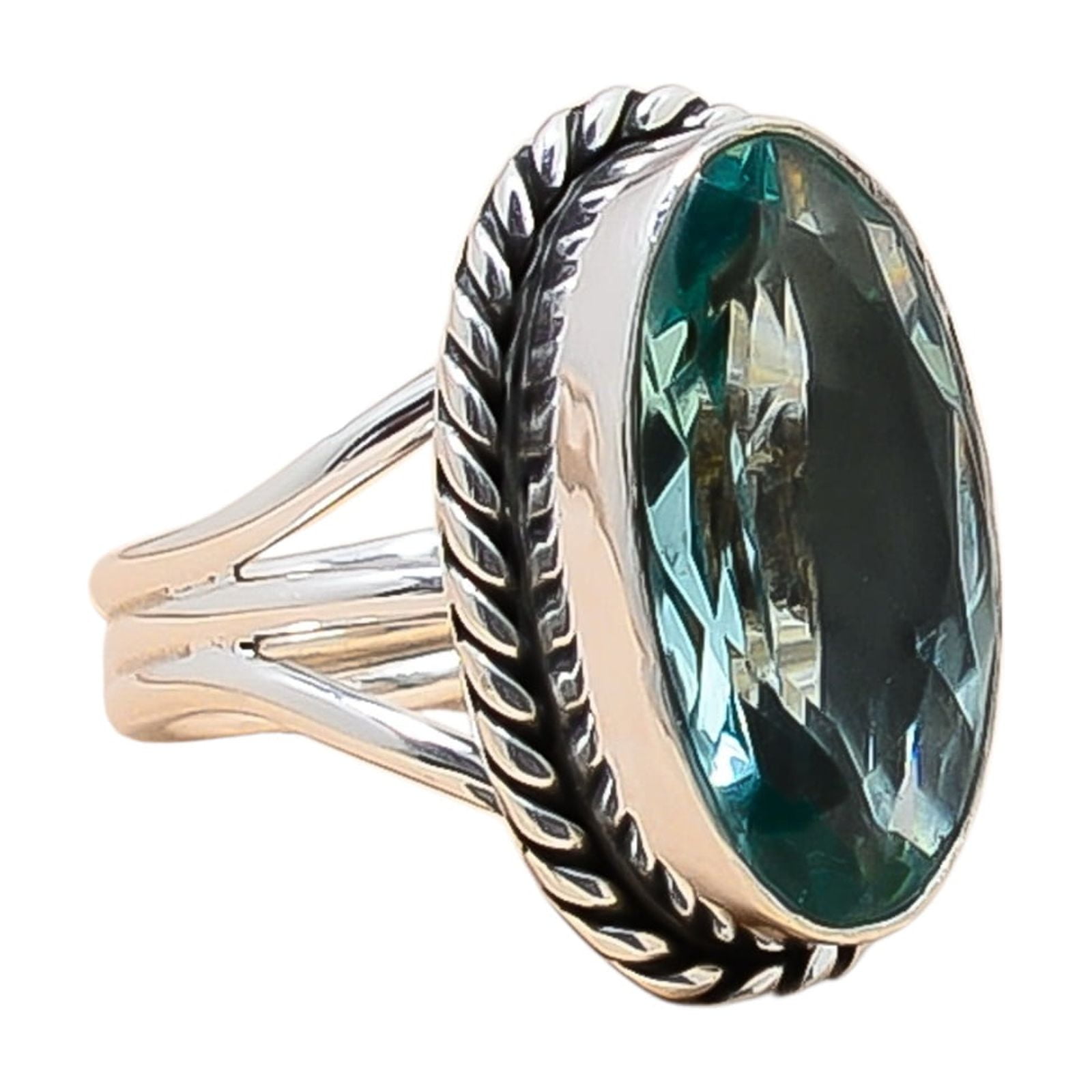 Apatite 925 Sterling Silver Ring, 20X10 mm Oval Gemstone Ring, Cyan ...