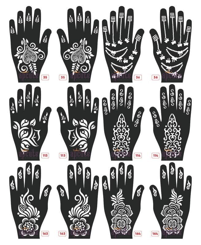 Apcute 12pc Combo Pack Mehandi Sticker Stencils Henna for Hand Tatoo ...