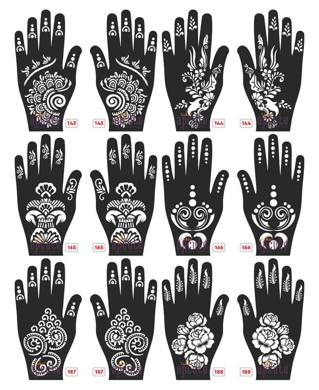 Apcute 12pc Combo Pack Mehandi Sticker Stencils Stencil Henna Tatoo ...