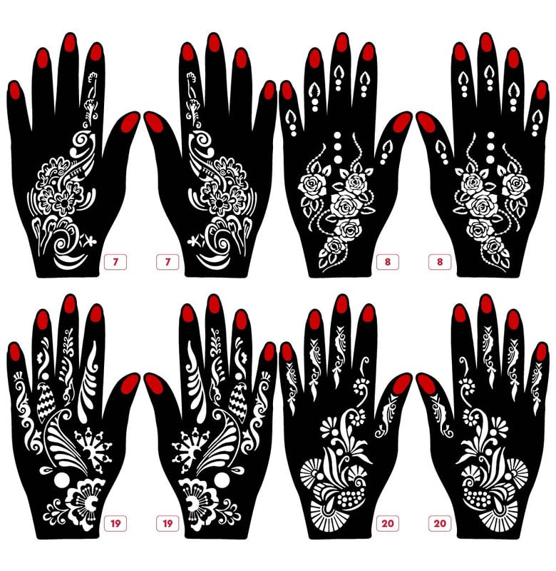 Apcute Set of 8 Piece Mehandi Design Sticker Stencils for Both Hand ...