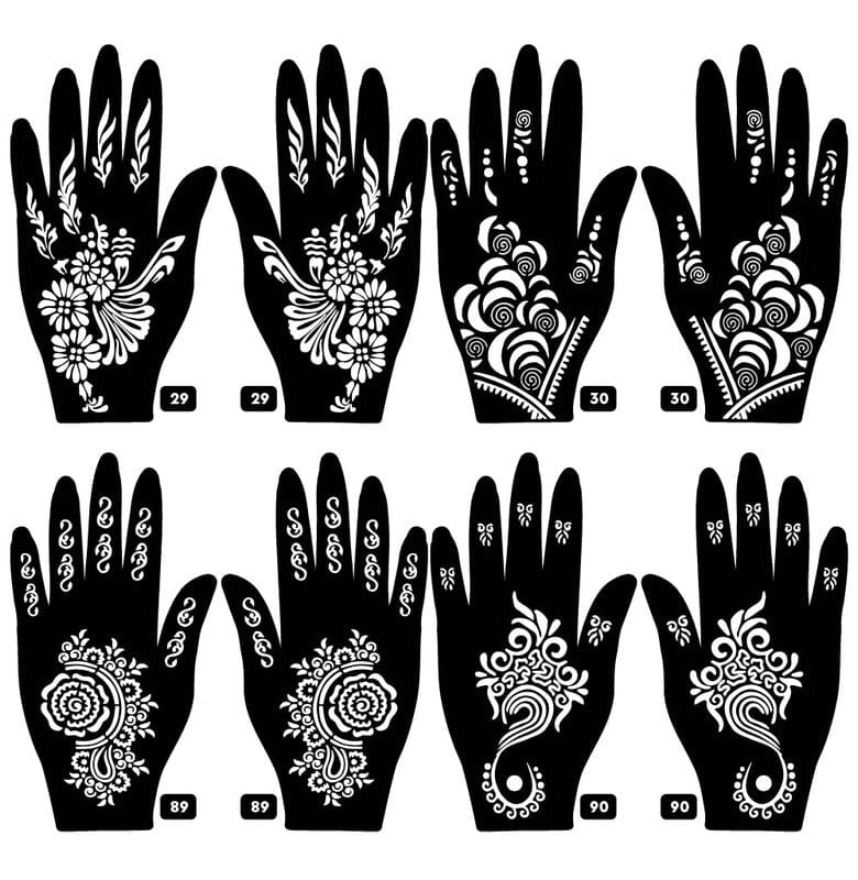 Apcute Set of 8 Piece Mehandi Design Sticker Stencils for Both Hand ...