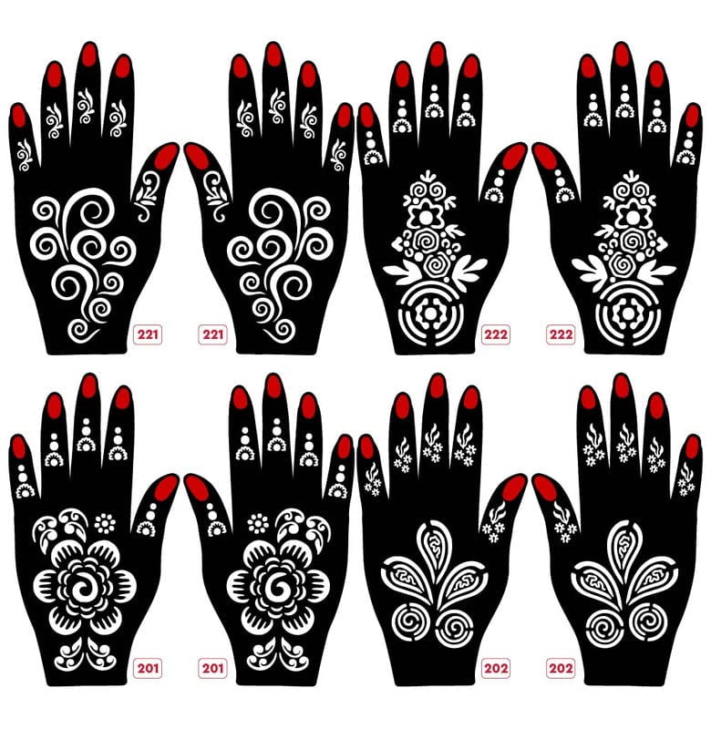Apcute Set of 8 Piece Mehandi Design Sticker Stencils for Both Hand ...
