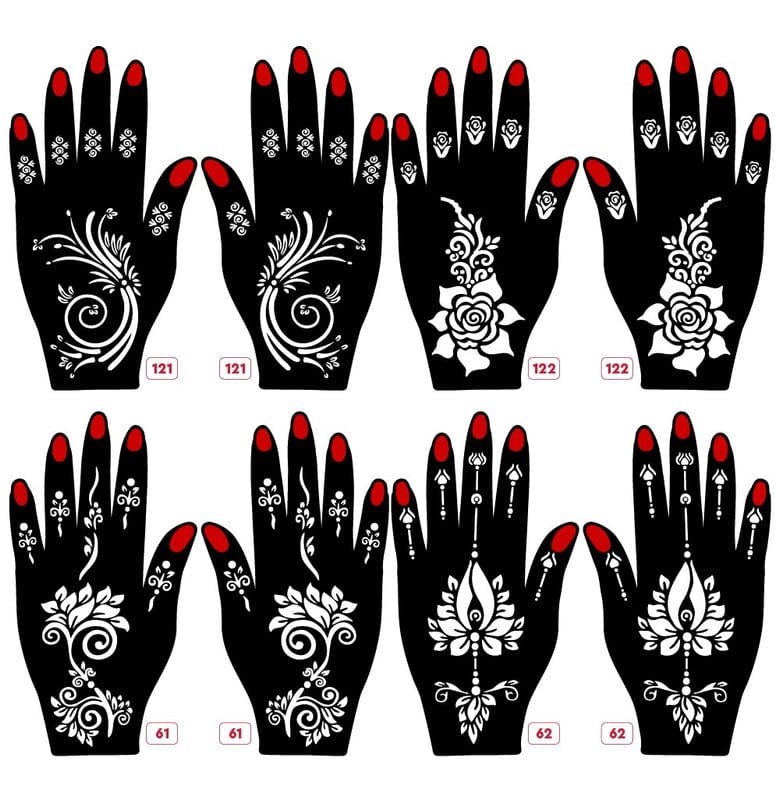 Apcute Set of 8 Piece Mehandi Design Sticker Stencils for Both Hand ...