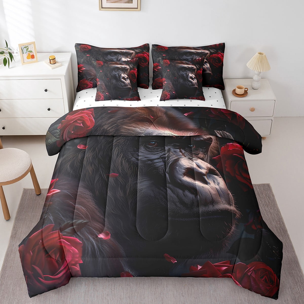 Ape 7 Piece Comforter Set Full Bed in a Bag,Black Gorilla Bedding Sets ...