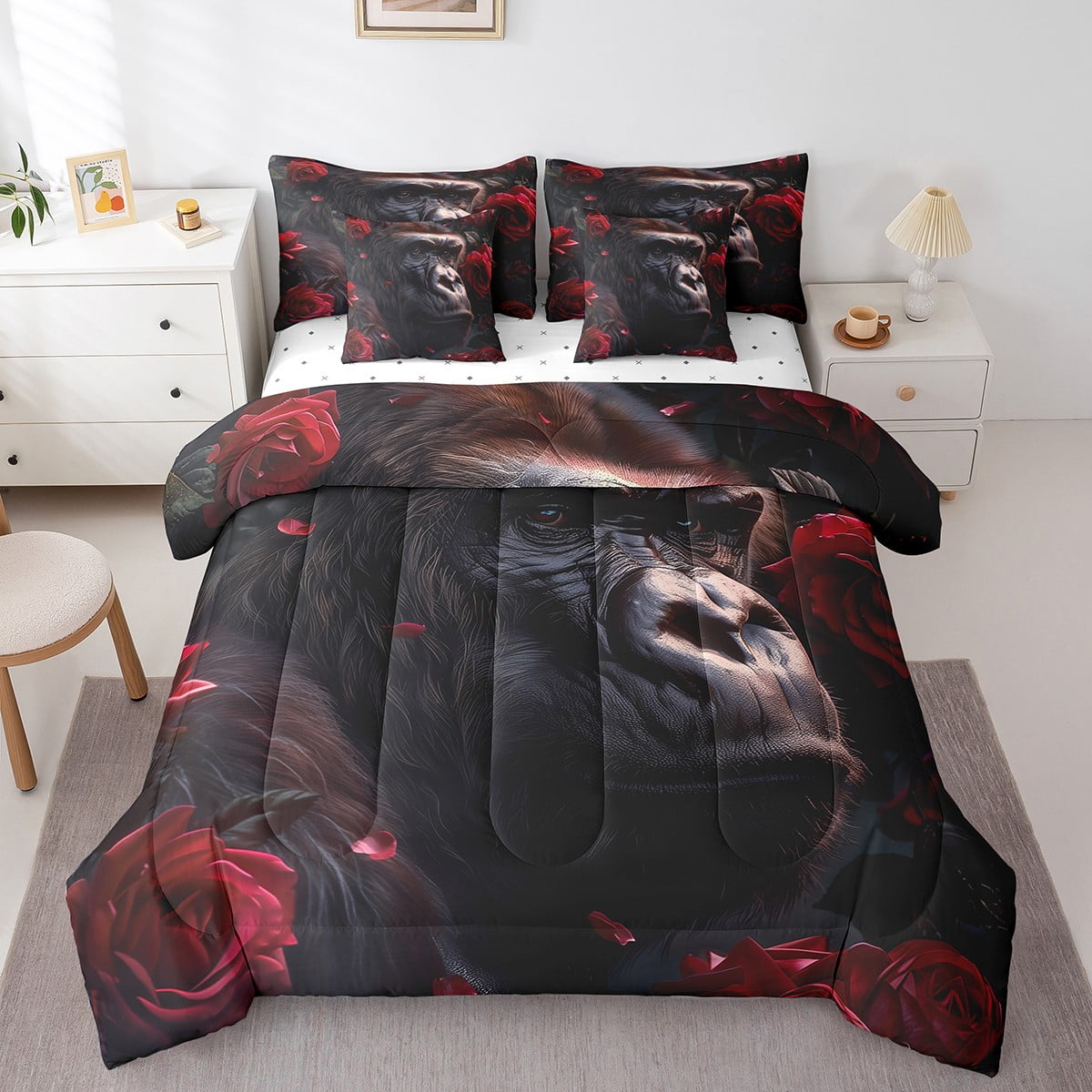 Ape Bed in a Bag King Size Comforter Set 7 Pieces,Black Gorilla Bedding ...