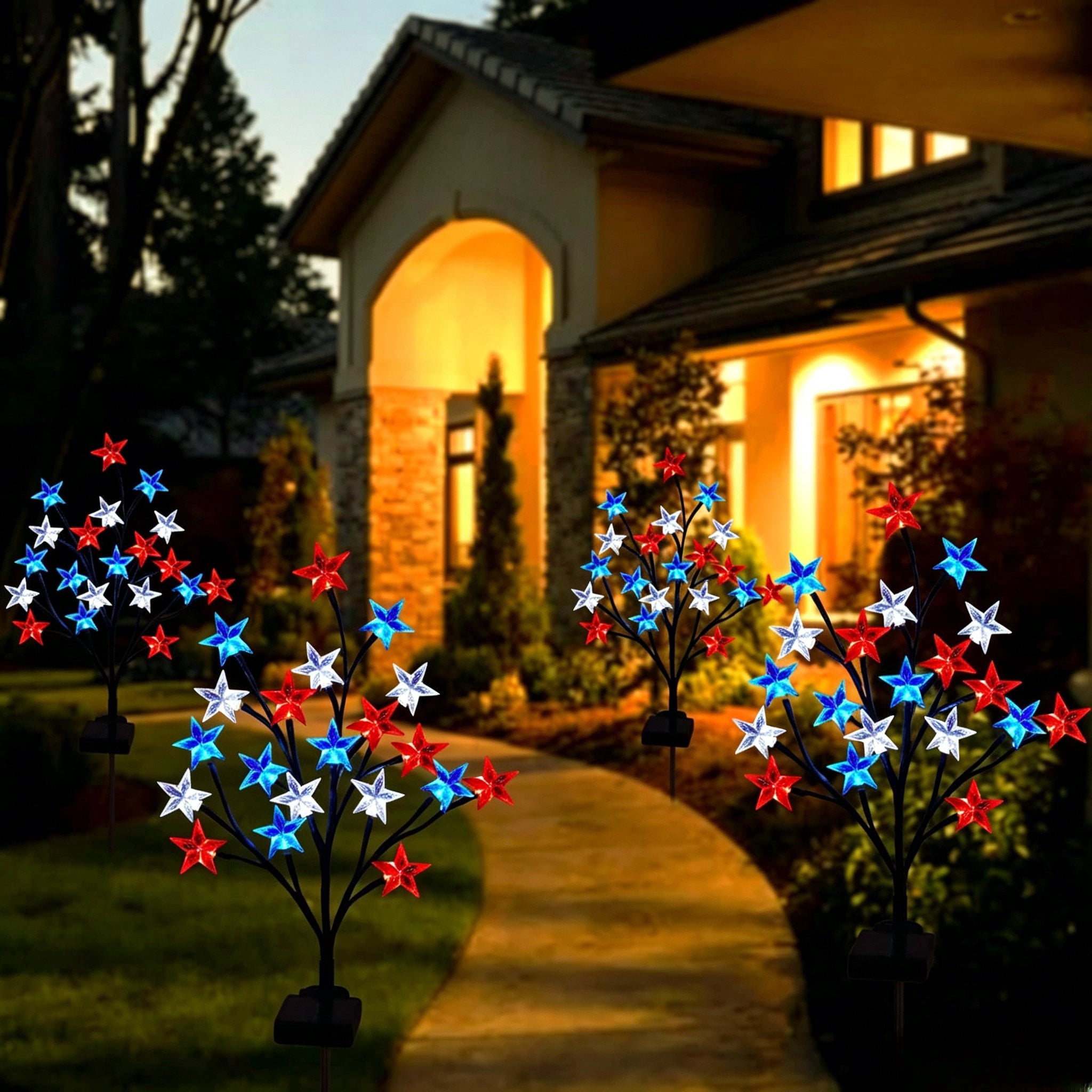 ApePal Solar 4th of July Decorations Outdoor Lights, Red White Blue ...