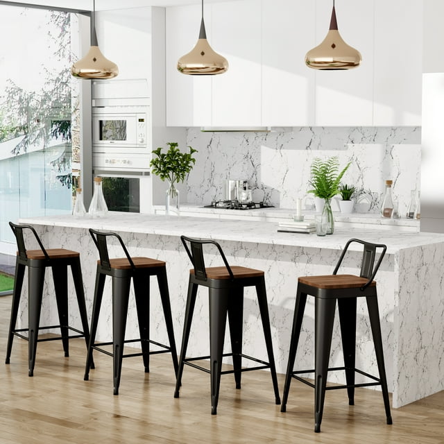 Apeaka 26 inch High Stackable Bar Stools Set of 4, Indoor Kitchen ...