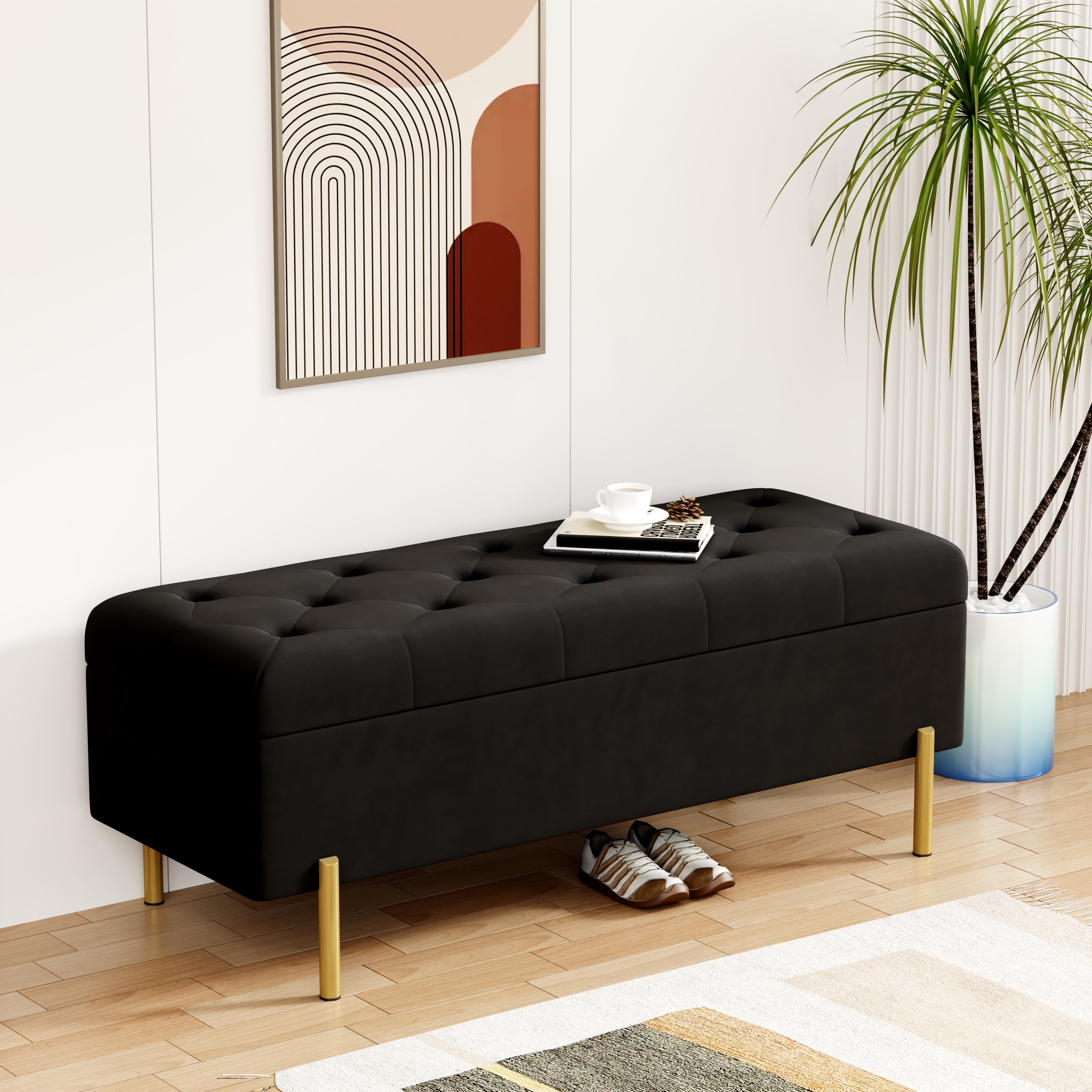 Apeaka Storage Ottoman Bench, End of Bed Storage Bench with Gold Base ...