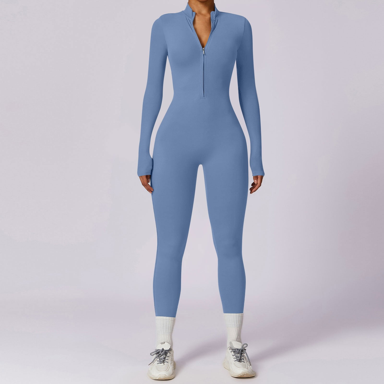 Apepal Jumpsuits For Women 2024 Casual Summer Rompers Overalls Womens Zipper Long Sleeve Yoga