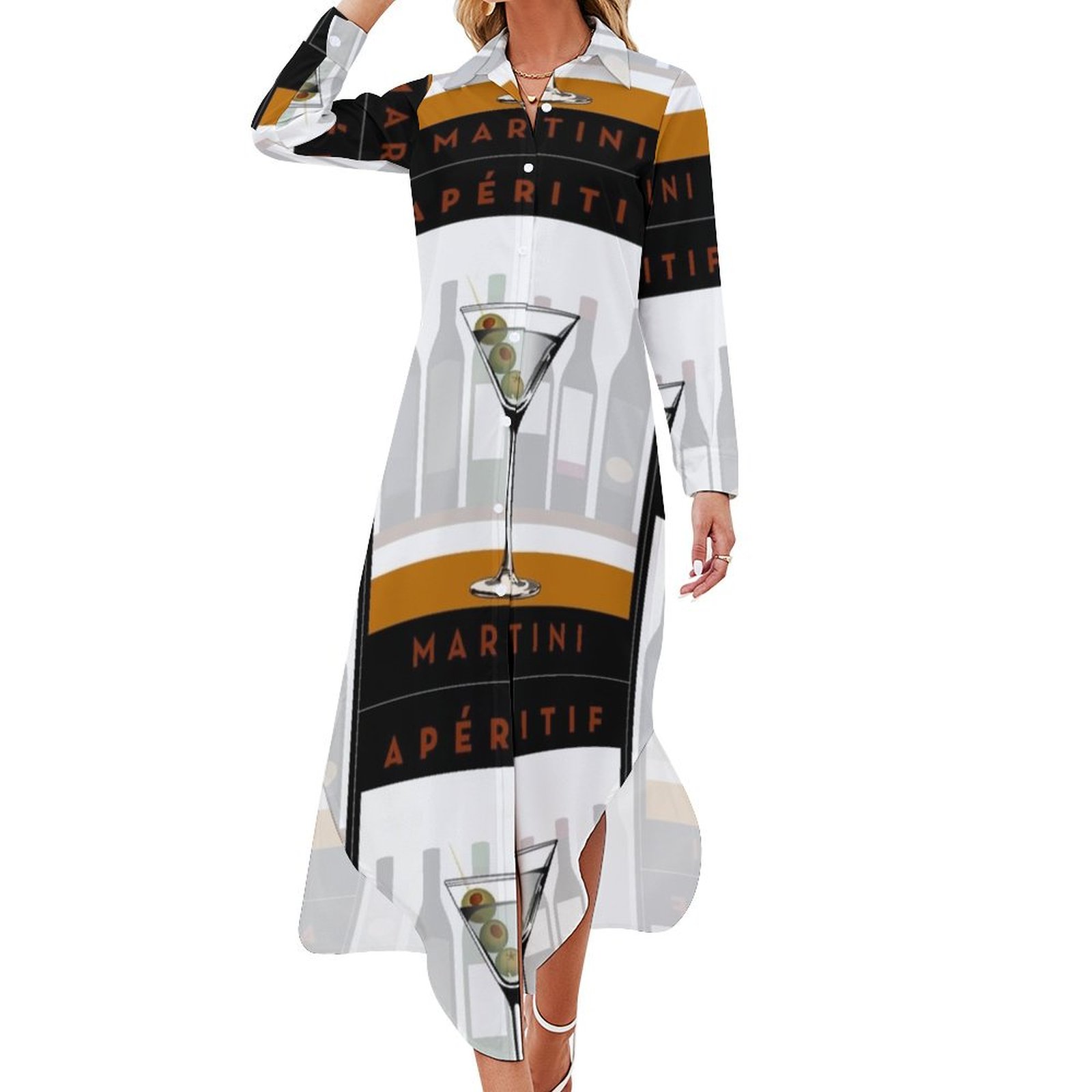 Aperitif Martini Cocktail Long Sleeved Shirt Dress Women's long dress ...