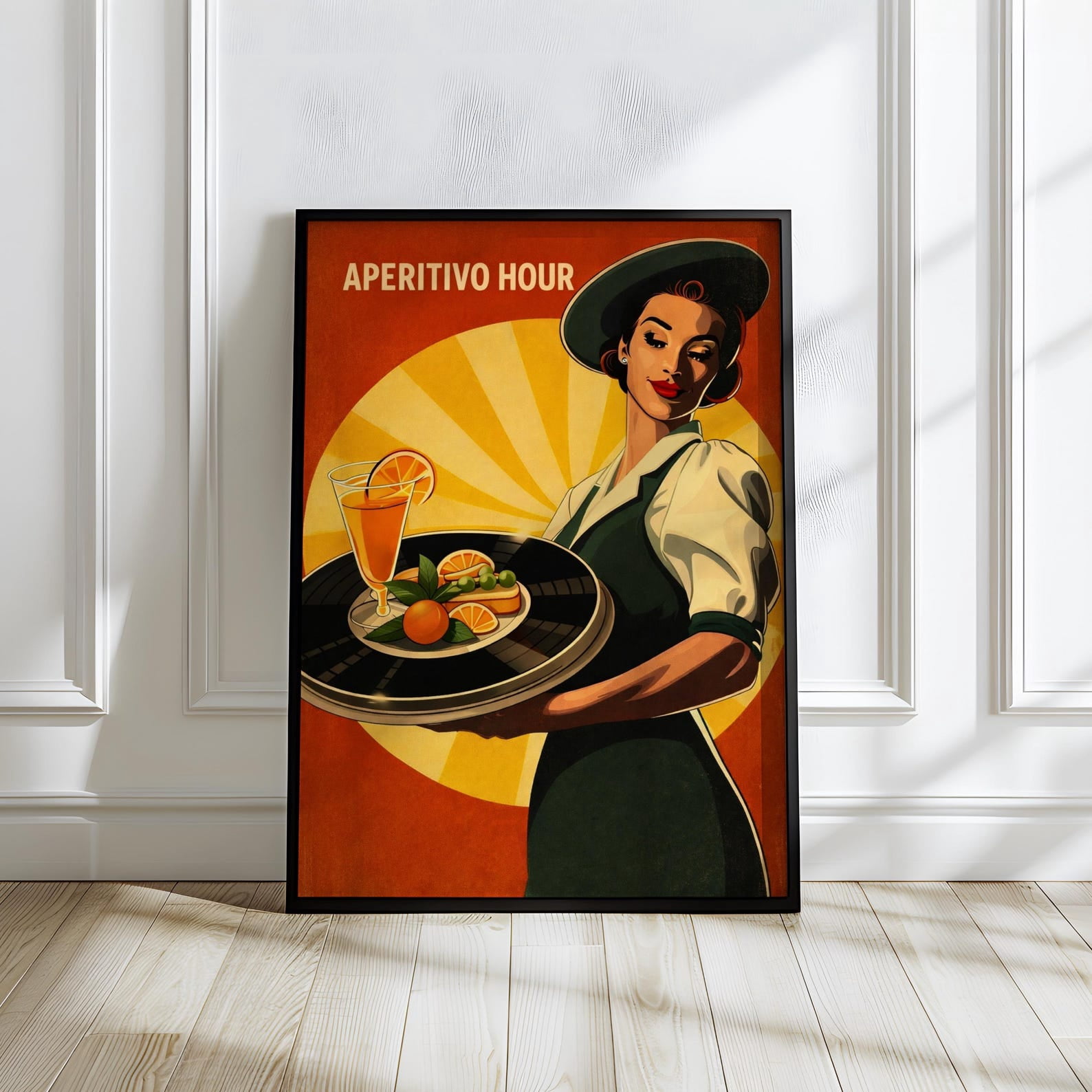Aperitivo Hour Poster: Vintage Waitress, Vinyl Tray, Italian Spritz ...