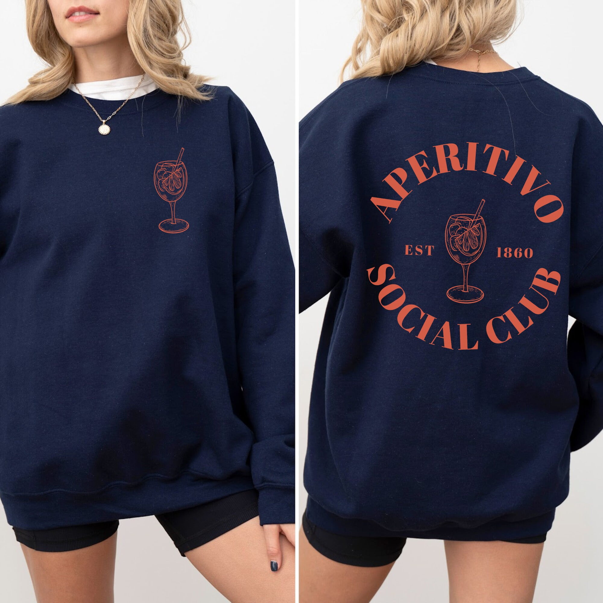 Aperitivo Social Club Crewneck T-Shirt, Front Pocket, Back Print Trendy ...