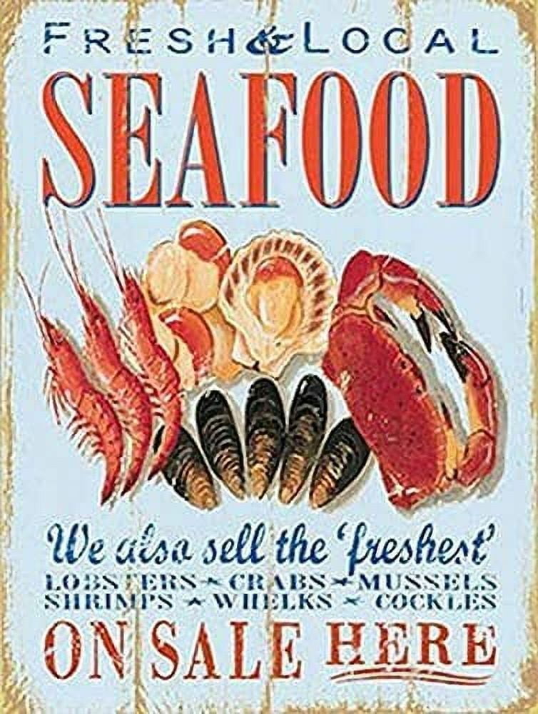 Aperiy Lobster Metal Sign Seafood Fresh and Local Here Lobster Crab ...
