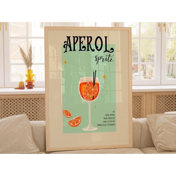 Aperol Cocktail Recipe Print Retro Home Bar Art Unframed Paper Print ...