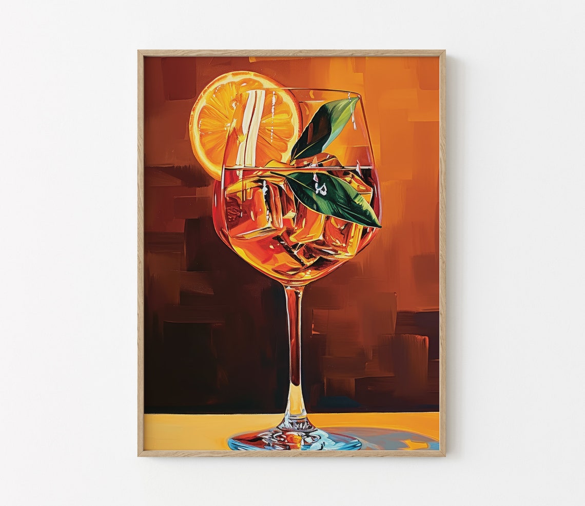 Aperol Spiritz Cocktail Painting Print, Aperol Art, Retro Cocktail ...