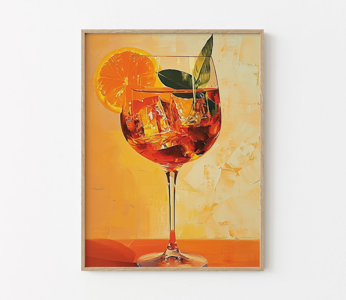 Aperol Spiritz Cocktail Painting Print, Aperol Art, Retro Cocktail ...