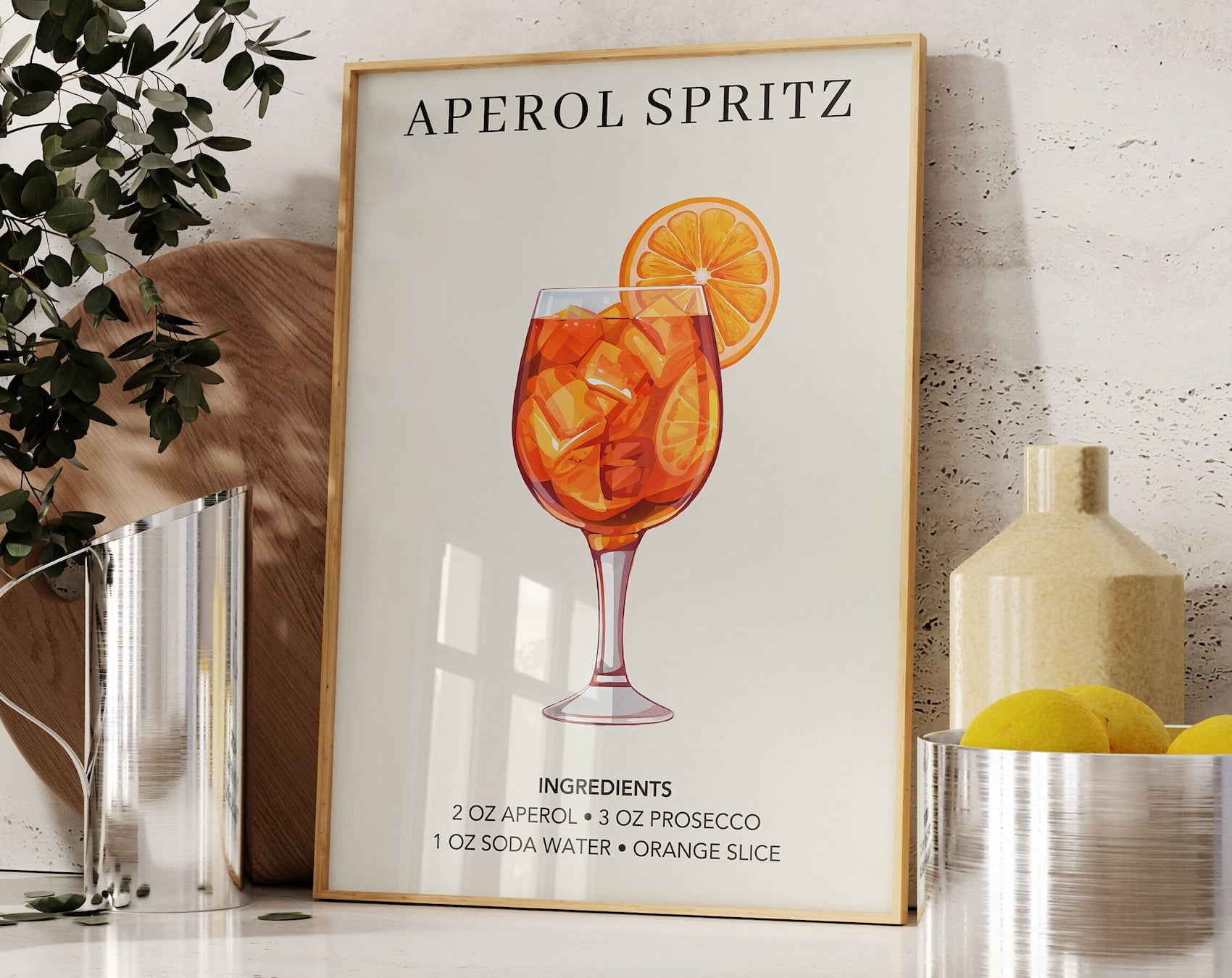 Aperol Spritz Art Print | Bar Cart Decor | Cocktail Art Poster ...