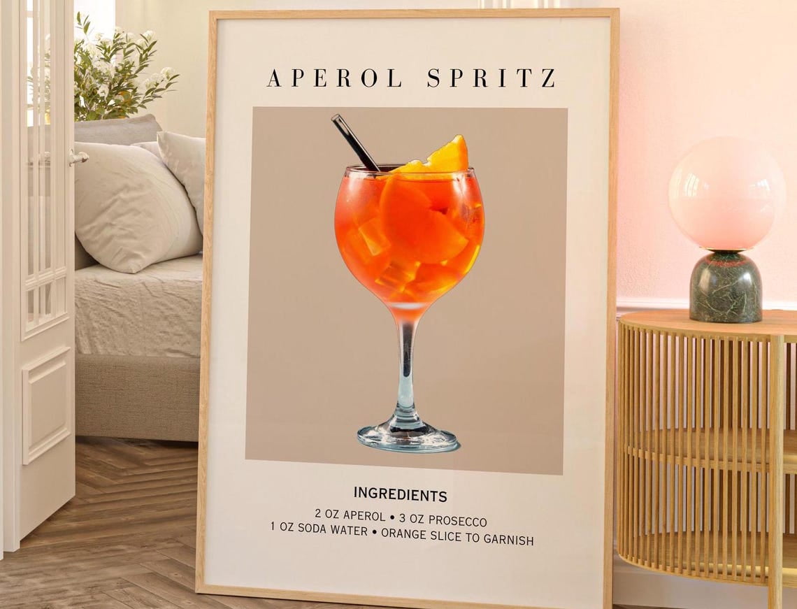 Aperol Spritz Art Print Bar Cart Decor Cocktail Poster Party Signature ...