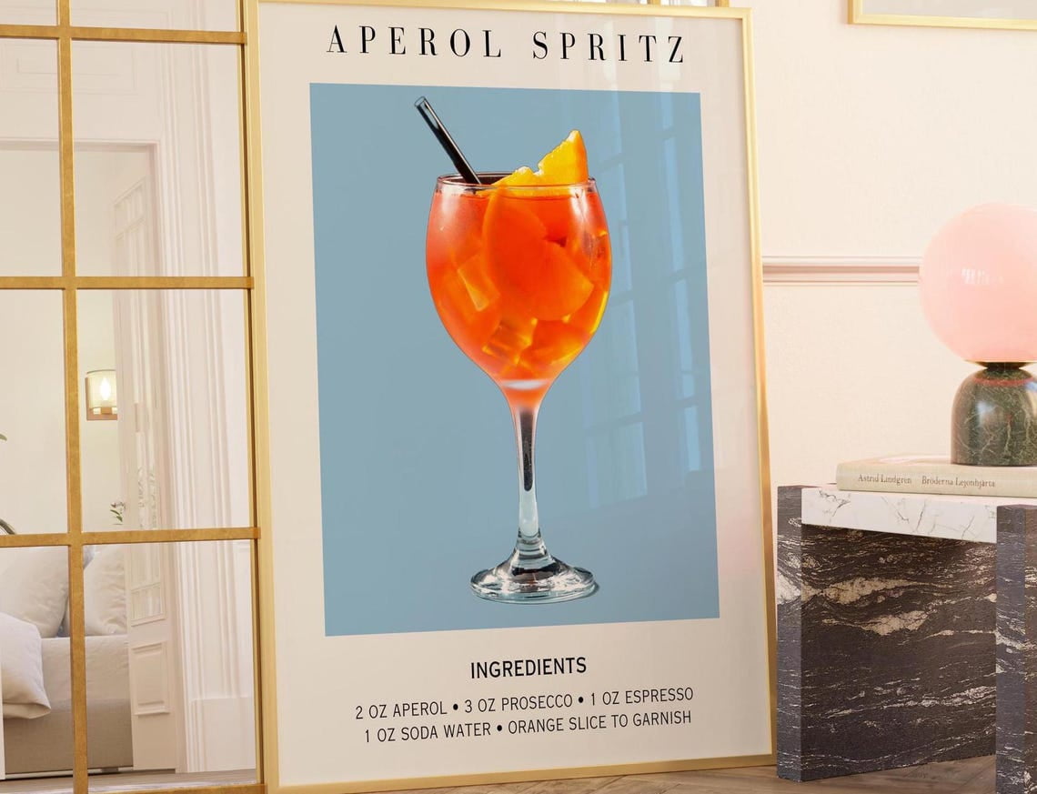 Aperol Spritz Art Print Bar Cart Decor Cocktail Poster Party Signature ...