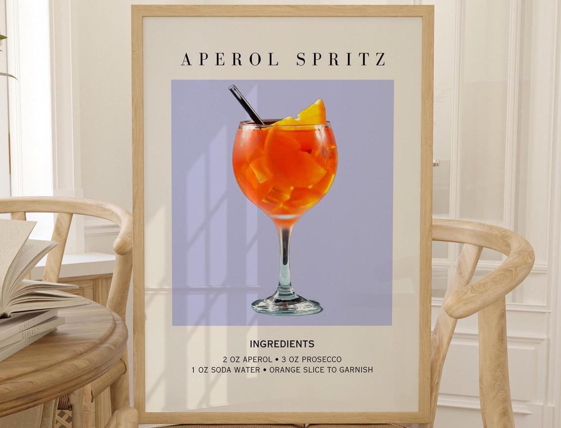 Aperol Spritz Art Print Bar Cart Decor Cocktail Poster Party Signature ...